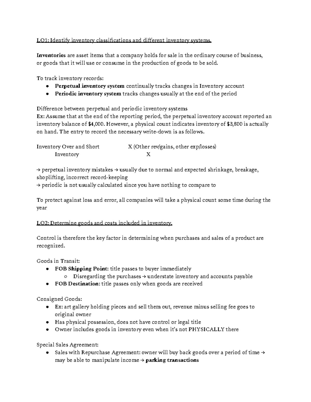 A311 Ch. 8 Inventory Textbook Notes - LO1: Identify inventory ...