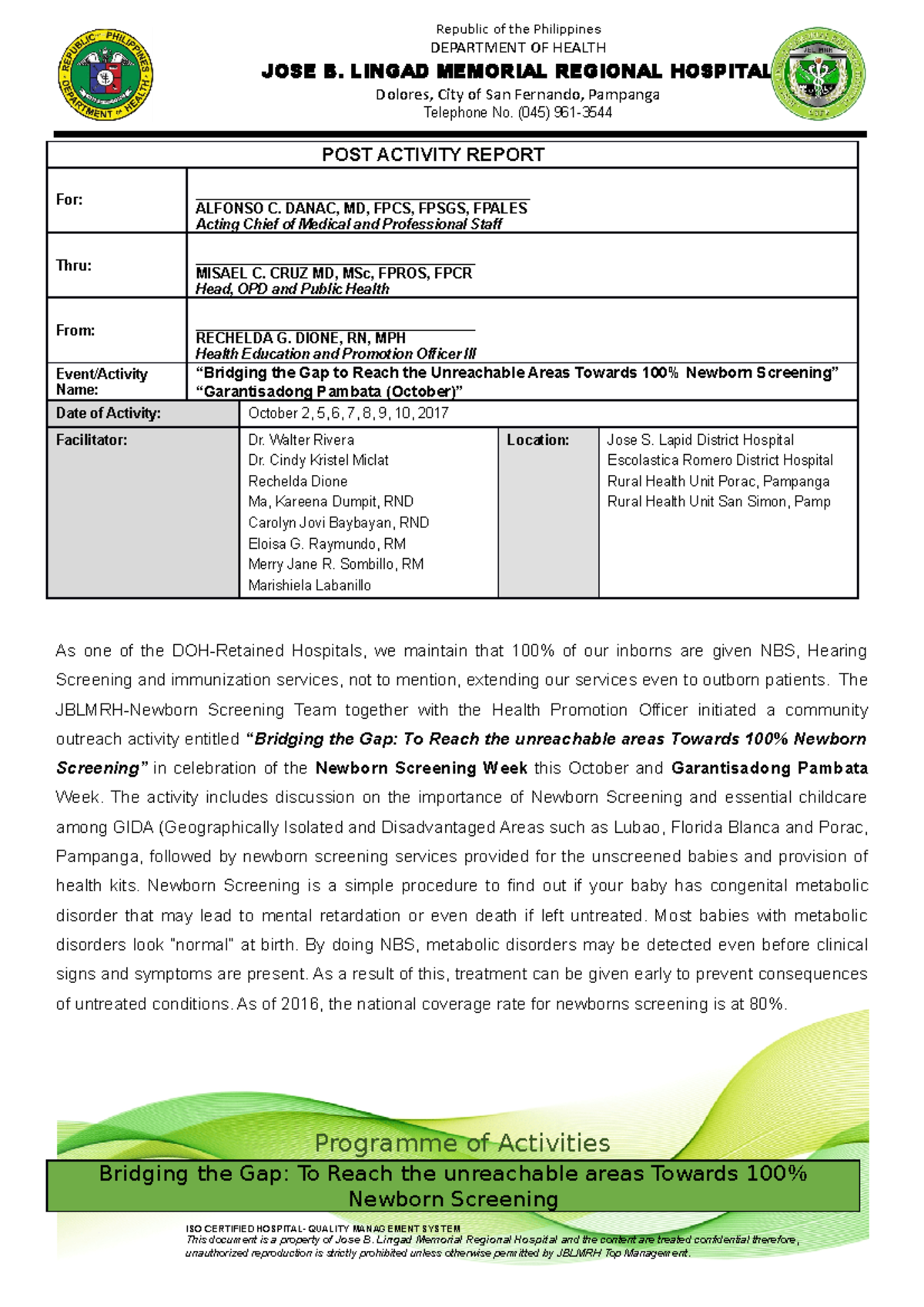 PAR - Newborn Screening 2017 - DEPARTMENT OF HEALTH JOSE B. LINGAD ...