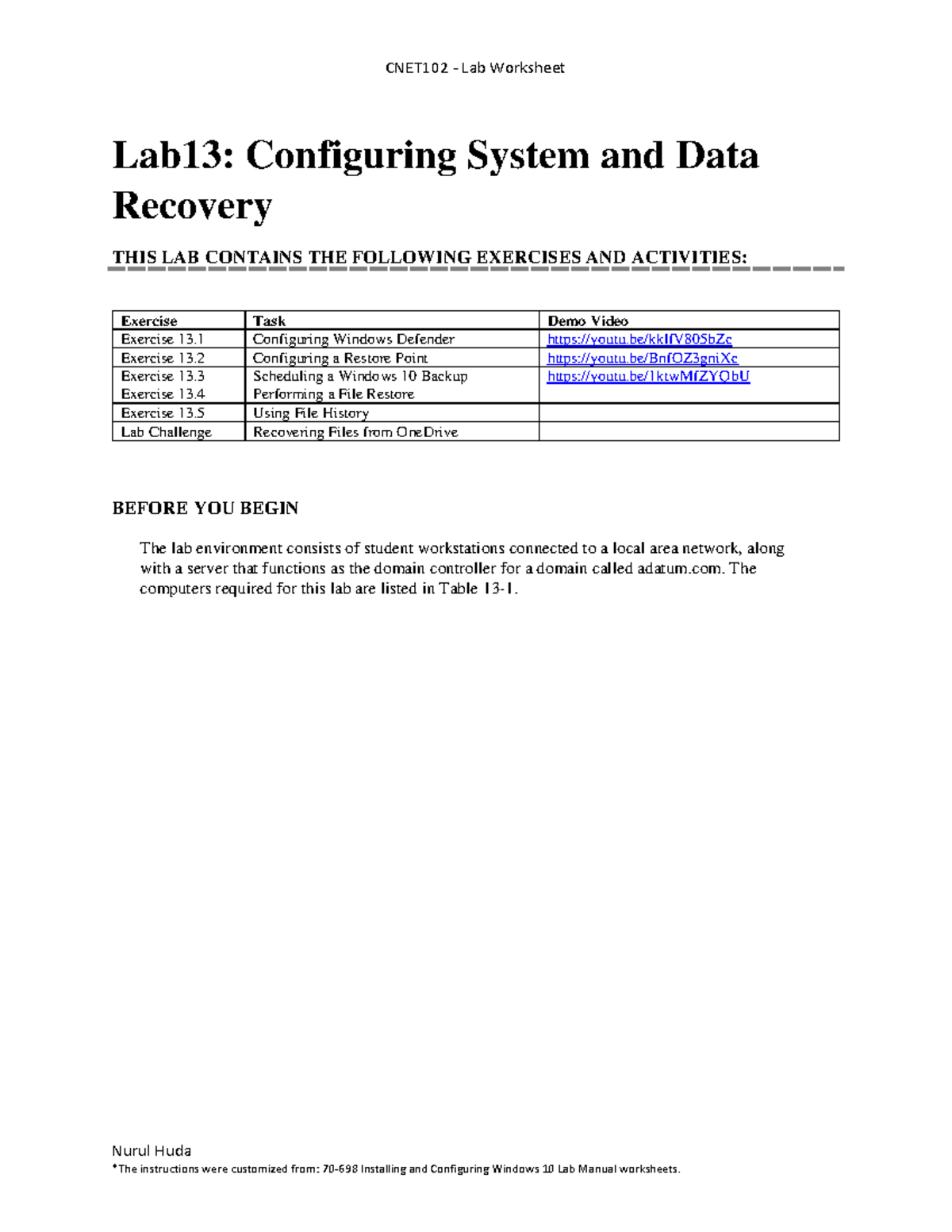 Lab13 Configuring System And Data Recovery - Nurul Huda Lab13: Configuring System and Data ...