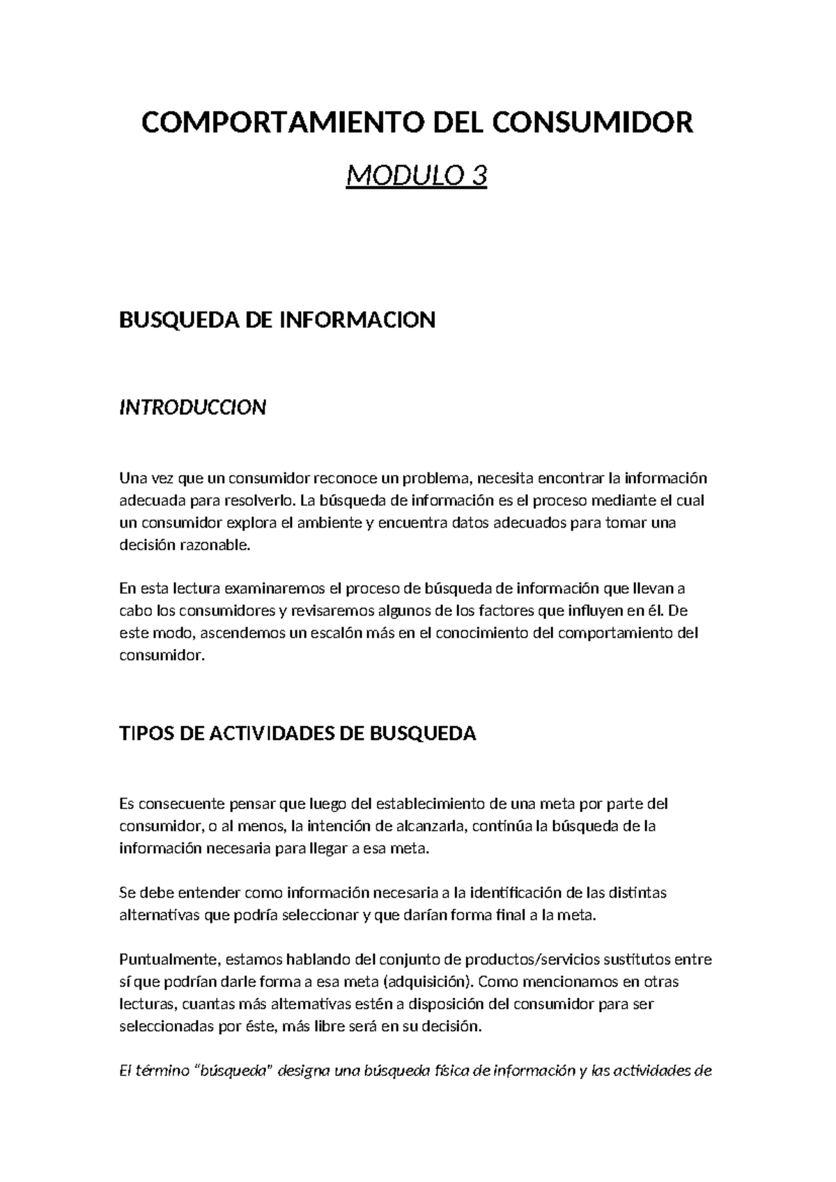 Comportamiento del Consumidor Modulo 3 - COMPORTAMIENTO DEL CONSUMIDOR MODULO 3 BUSQUEDA DE ...