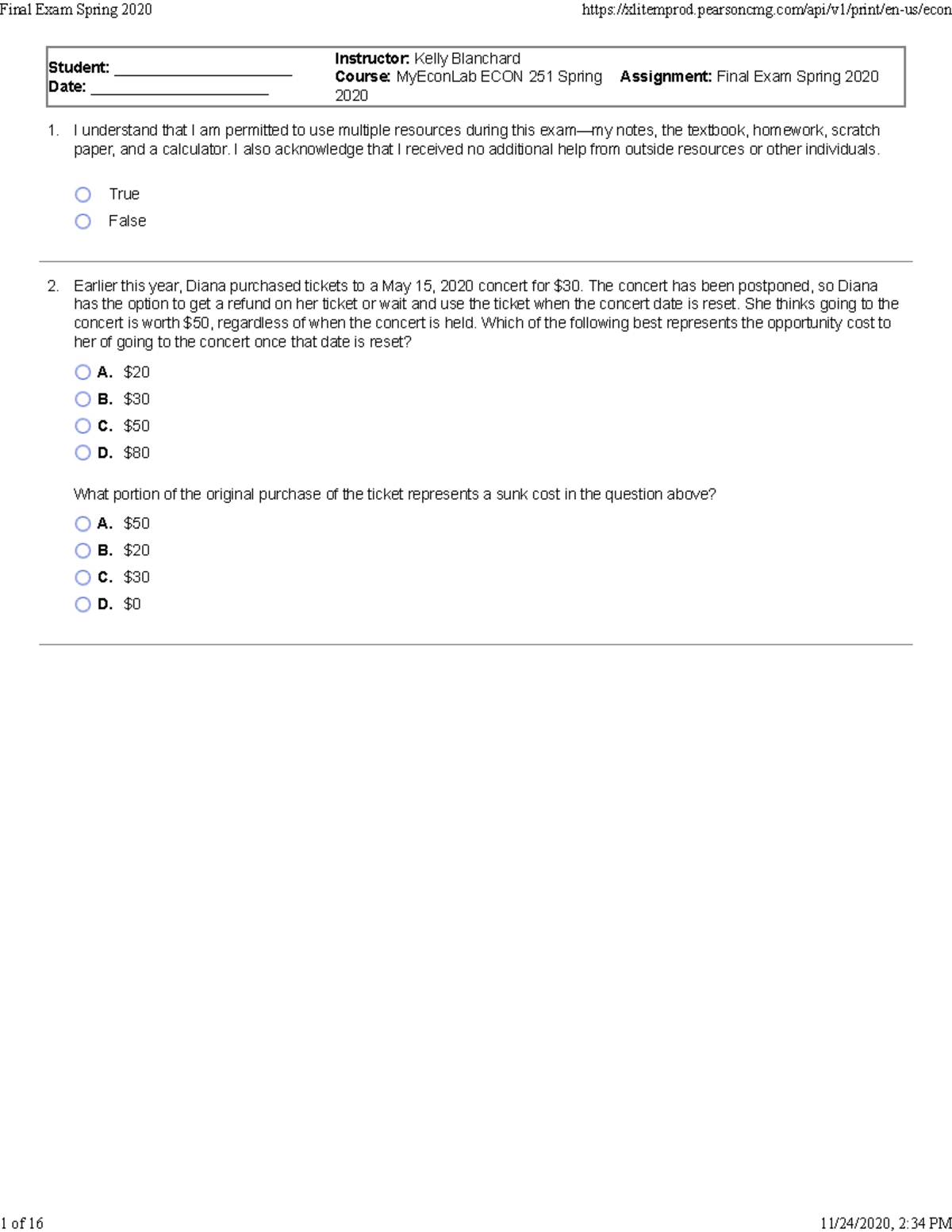 Final Exam Spring 2020 - practice - 1. 2. Student: _____________________ Date ...