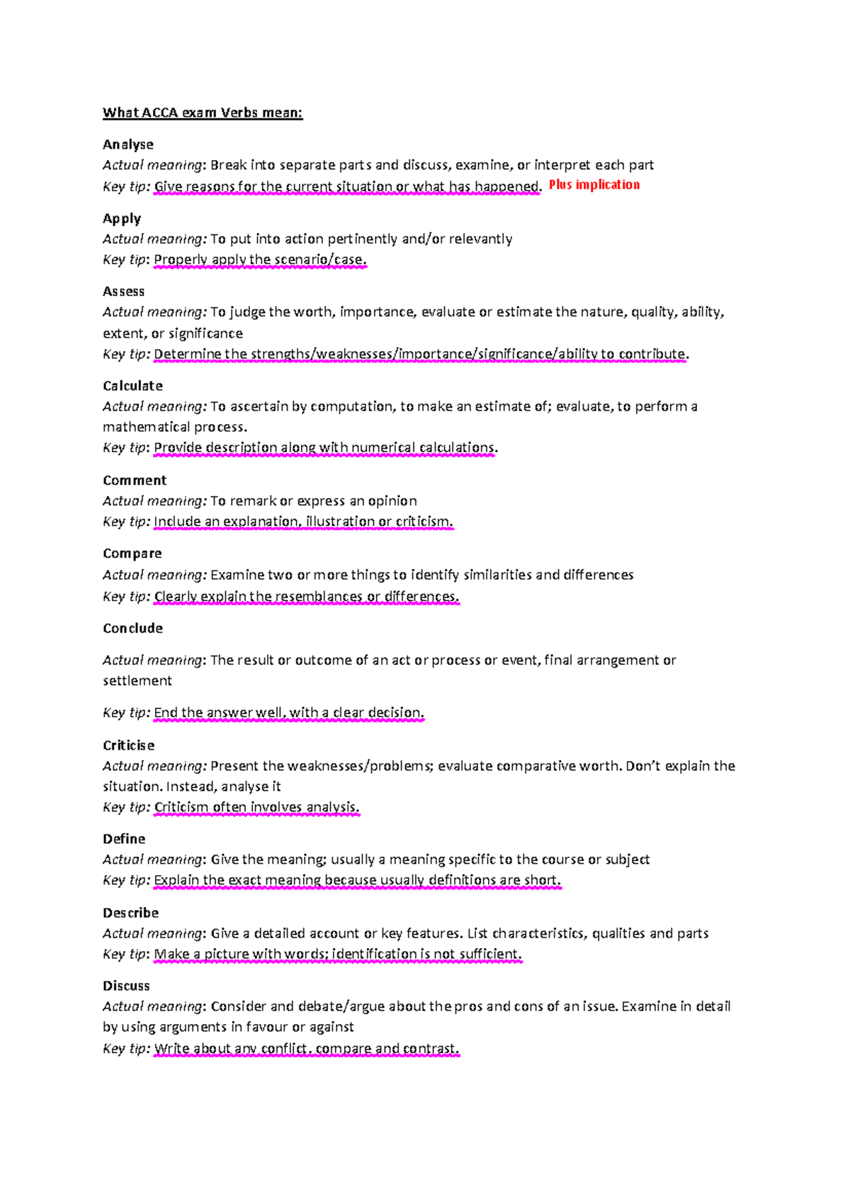 ACCA Verbs - Summary ACCA accounting - What ACCA exam Verbs mean ...