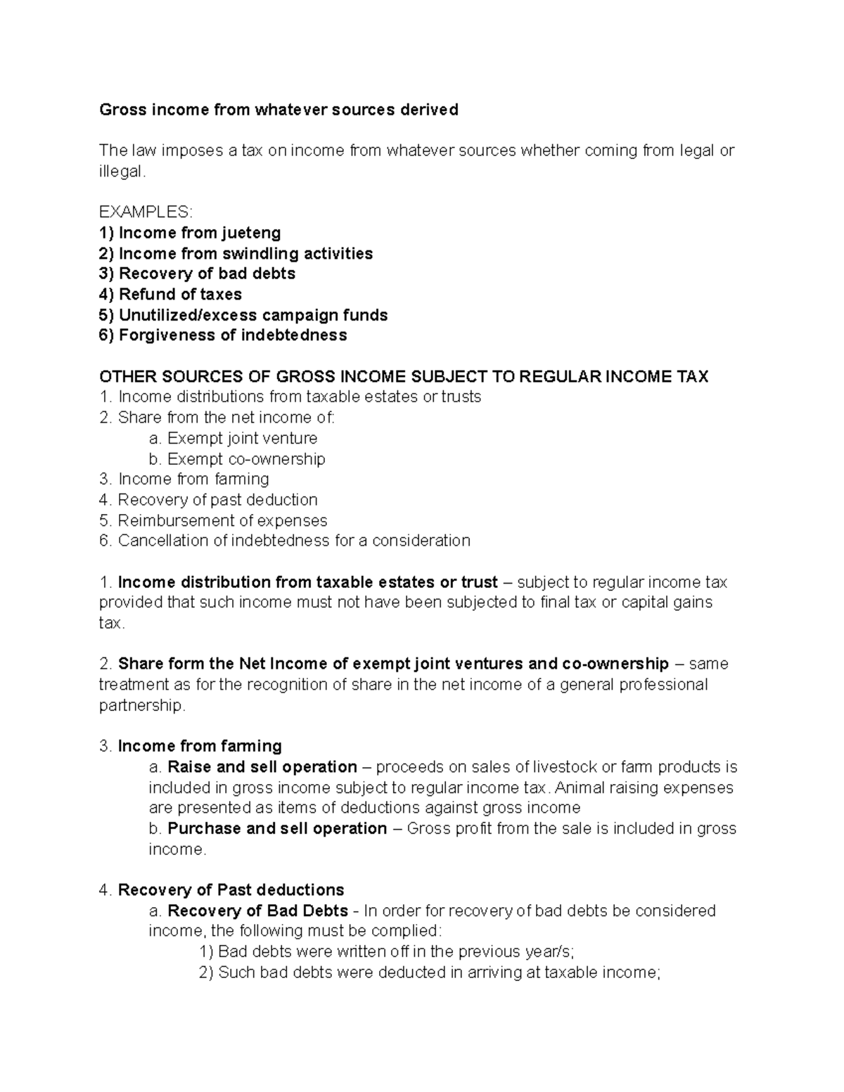 Gross income from whatever sources derived - EXAMPLES: 1) Income from ...