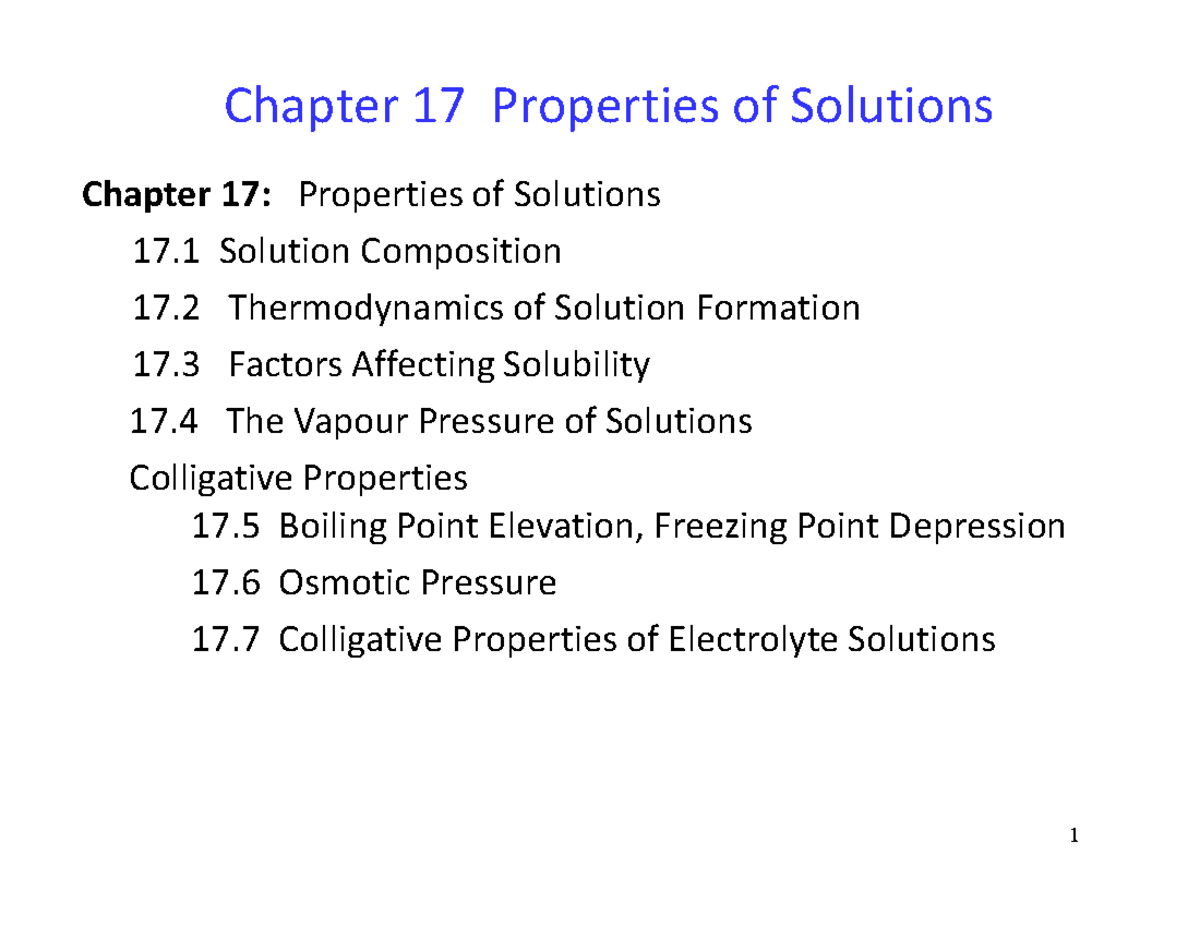 Chapter 17 notes 19-1 - Chapter 17 Properties of Solutions Chapter 17 ...