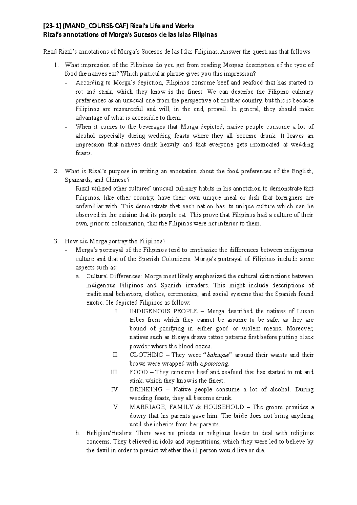 Rizal's Annotation to Morga's work - [23-1] (MAND_COURSE-CAF) Rizal’s ...
