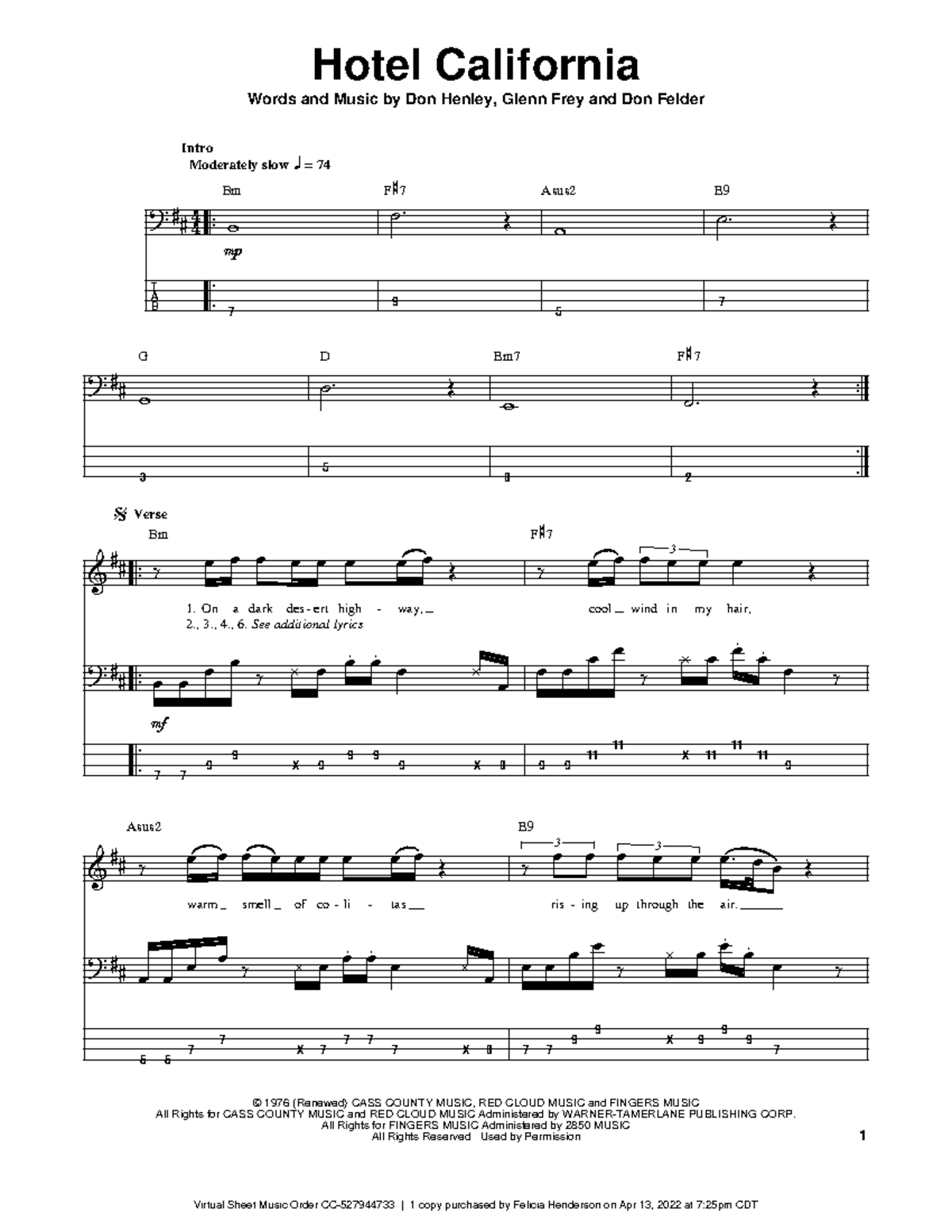 Hotel-california - Hotel-california - Intro Moderately slow q = 74 ...