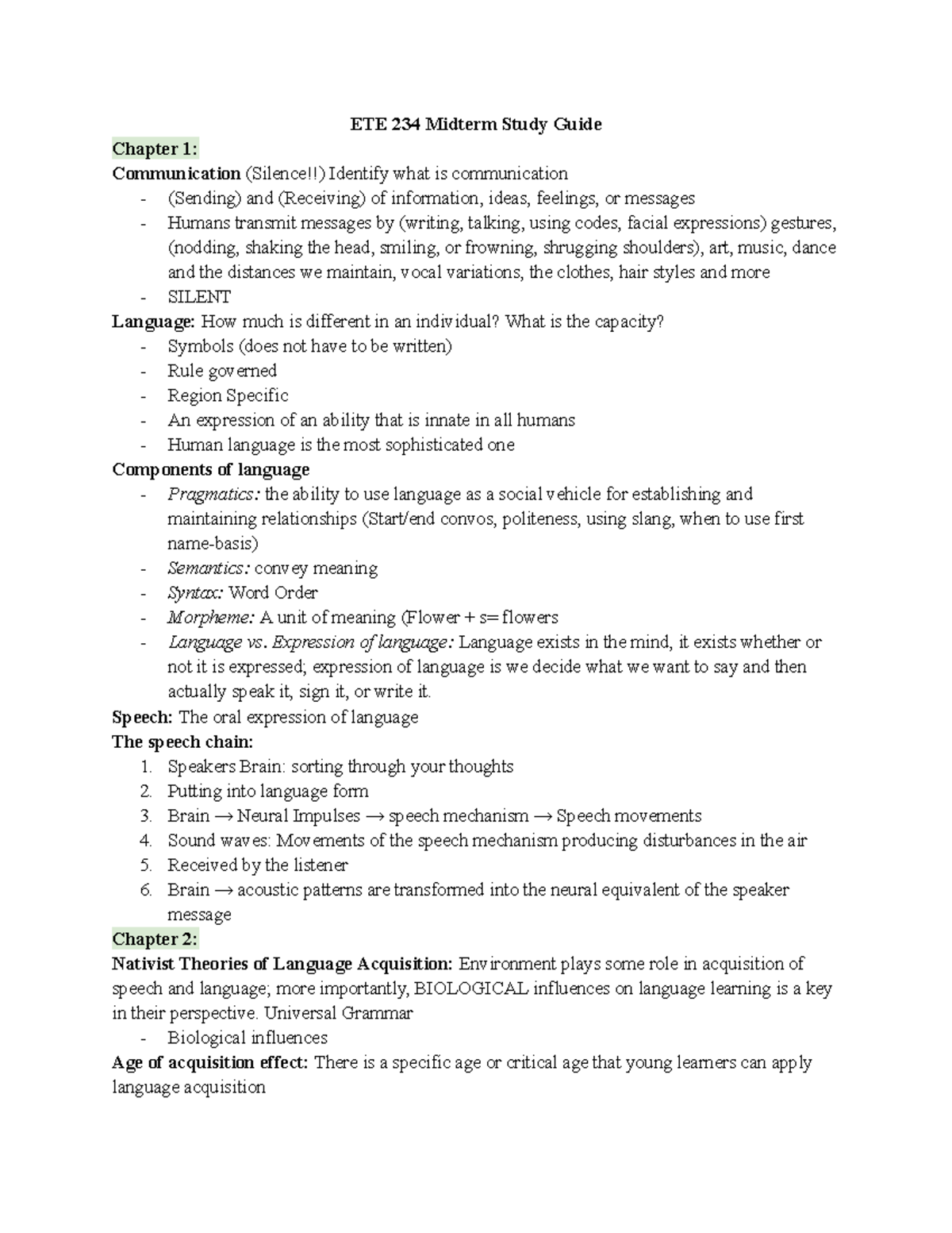 ETE 234 Midterm Study Guide - ETE 234 Midterm Study Guide Chapter 1: Communication (Silence ...