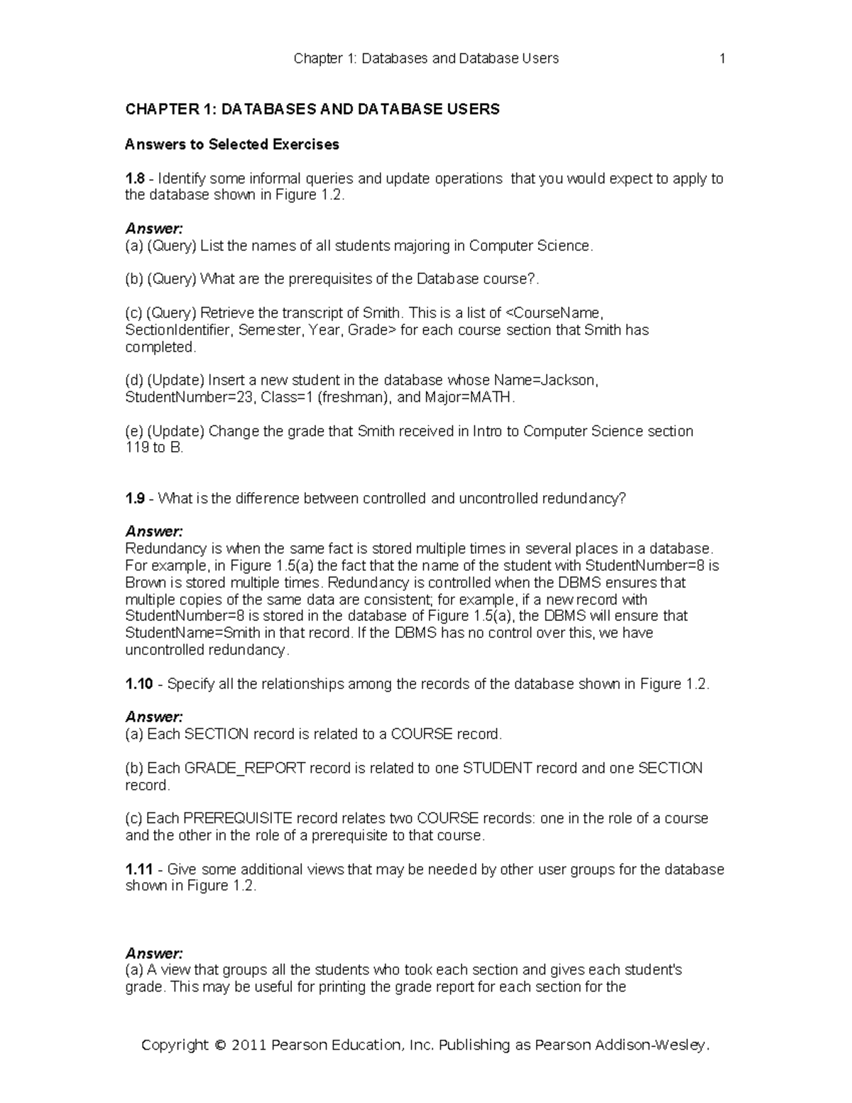 Elmasri 6e ISM 01 - note - Chapter 1: Databases and Database Users CHAPTER 1: DATABASES AND ...