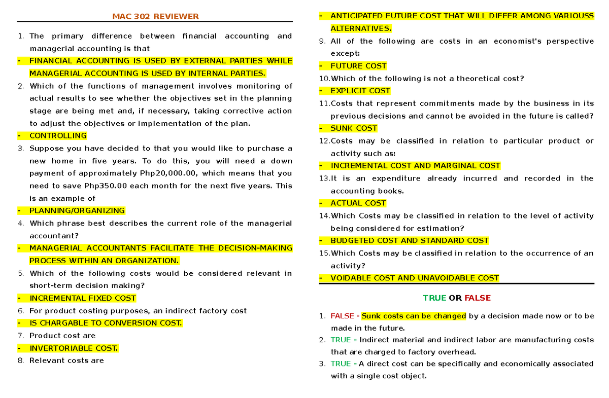 MAC 302 Reviewer - MAC 302 REVIEWER 1. The primary difference between ...