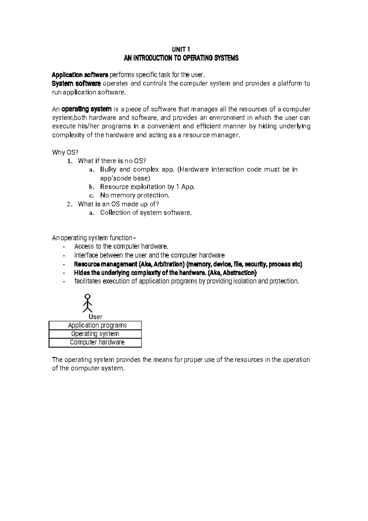 Os Full Notes Unit 1 An Introduction To Operating Systems Application Software Performs