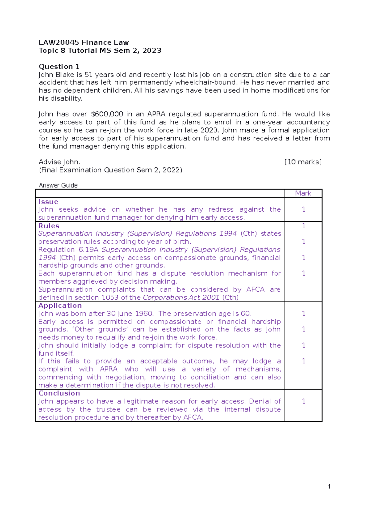 LAW2004 5 Topic 8 Tut MS Sem 2, 2023 - LAW20045 Finance Law Topic 8 ...