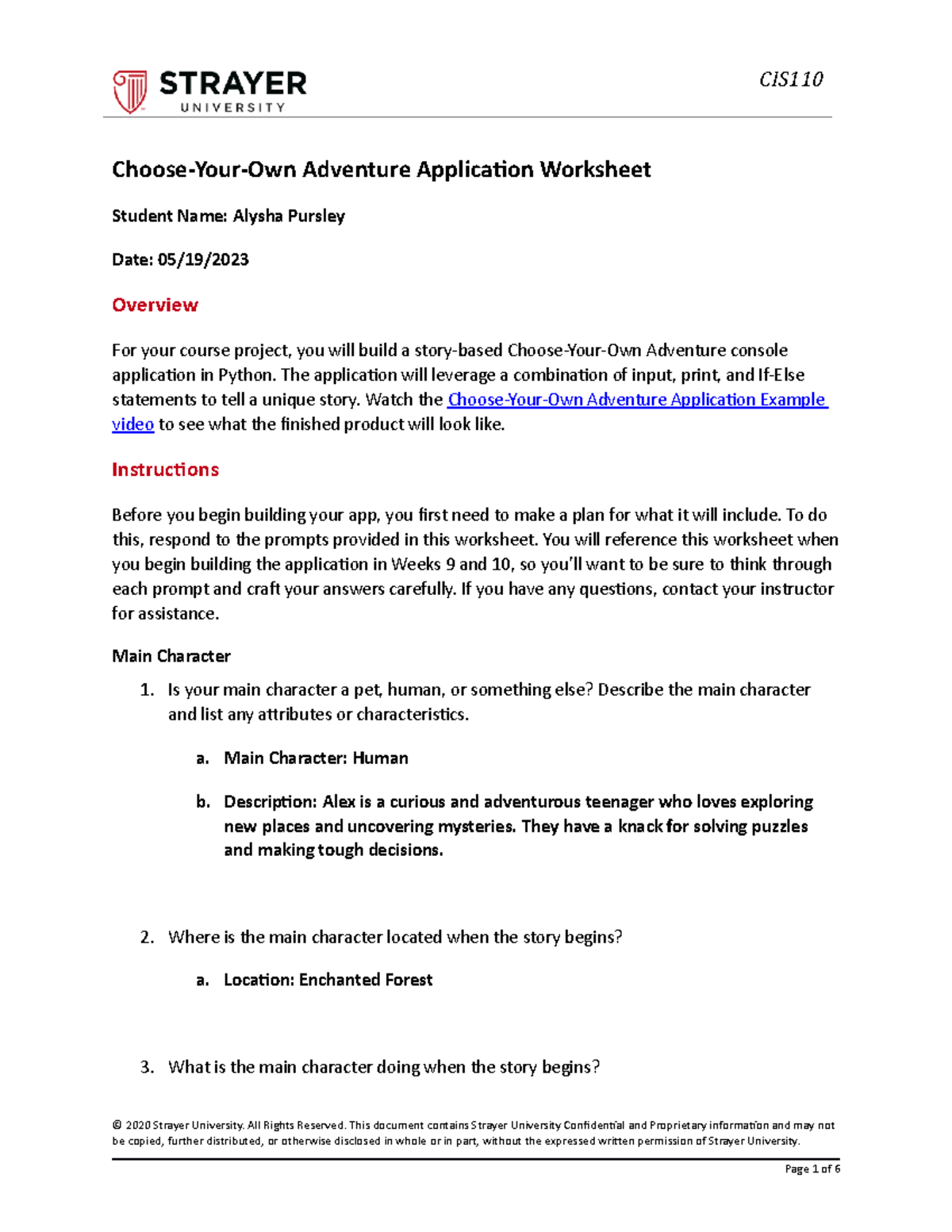 A Pursleycf Week7 Course Project Worksheet Completed Choose Your Own Adventure Application
