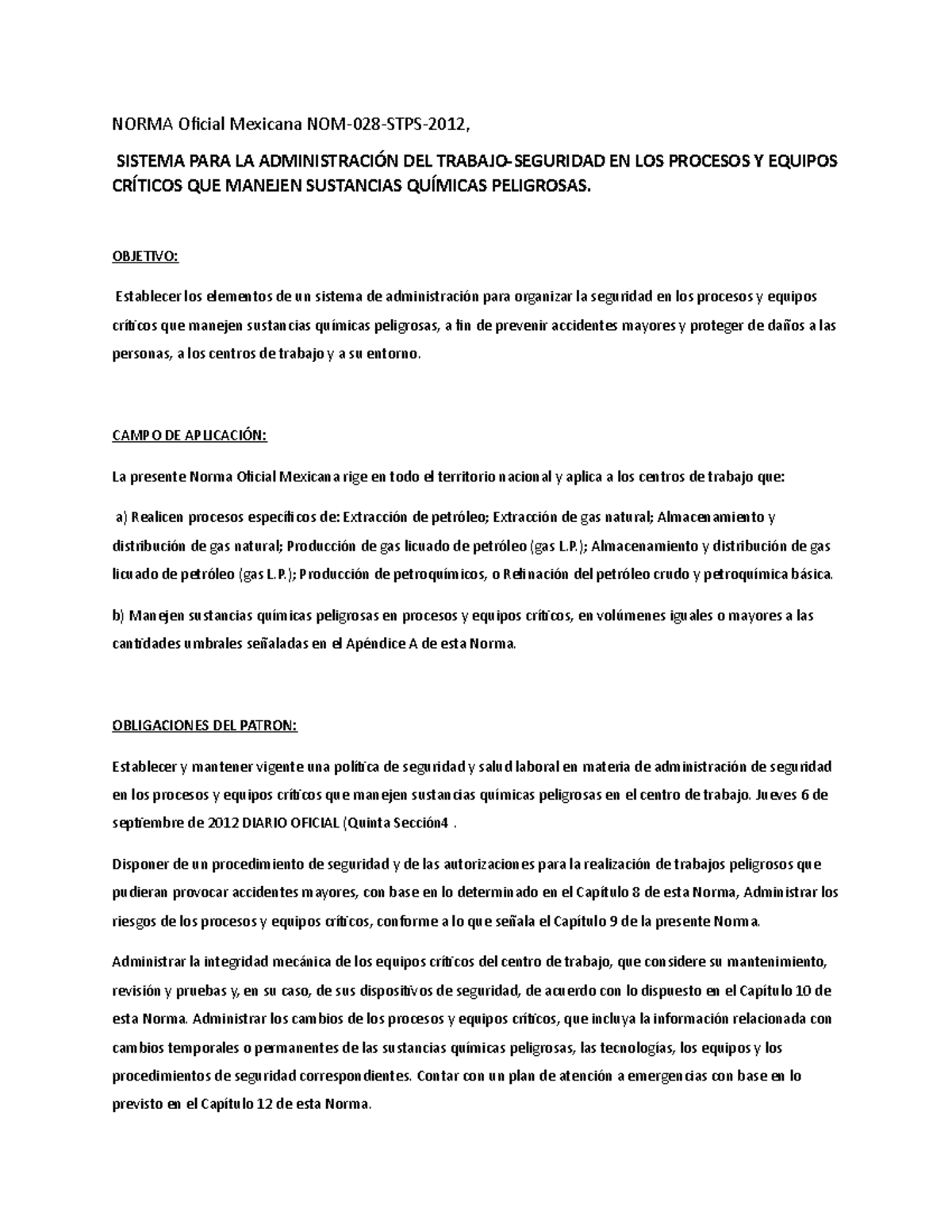 Norma Oficial Mexicana NOM - NORMA Oficial Mexicana NOM-028-STPS-2012 ...