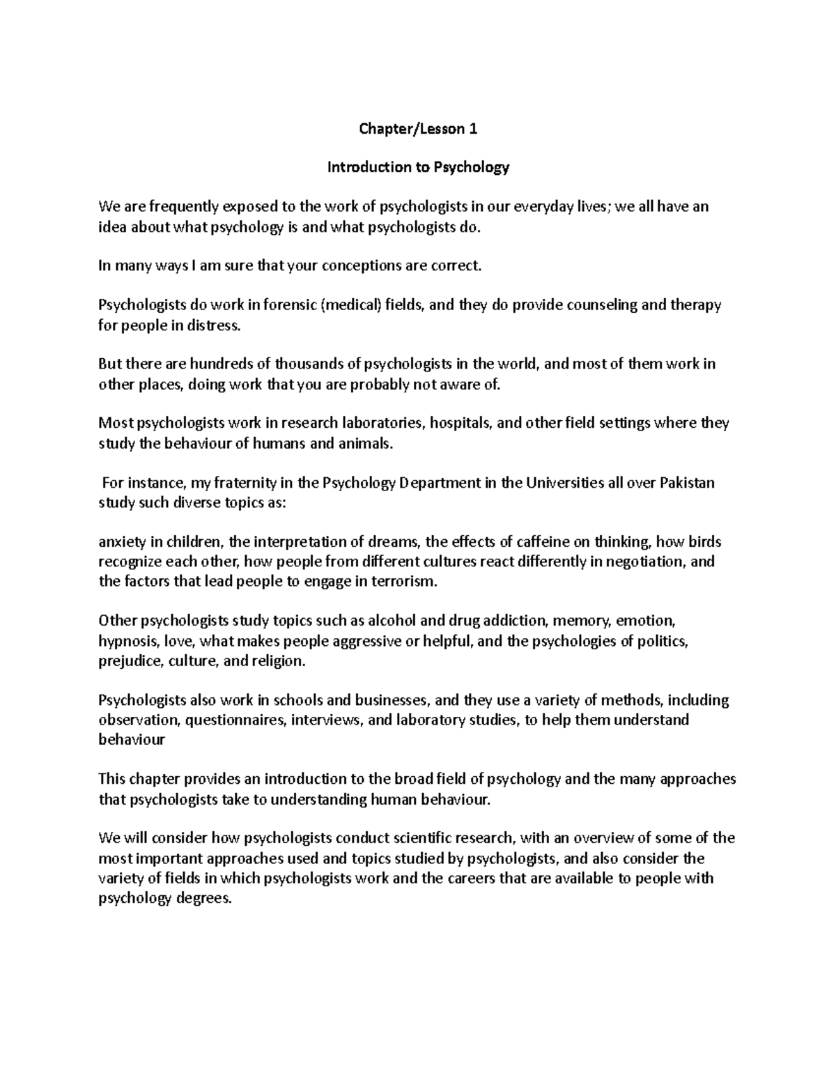 Ch 01 - INTRODUCTION TO HUMAN BEHAVIOUR - Chapter/Lesson 1 Introduction ...