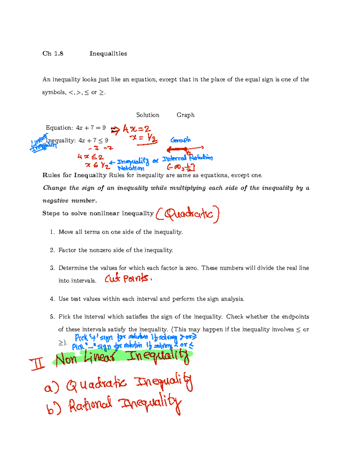 2022 10 07 Precalc Part 1 Ch 1 Inequalities An Inequality Looks Just Like An Equation Except