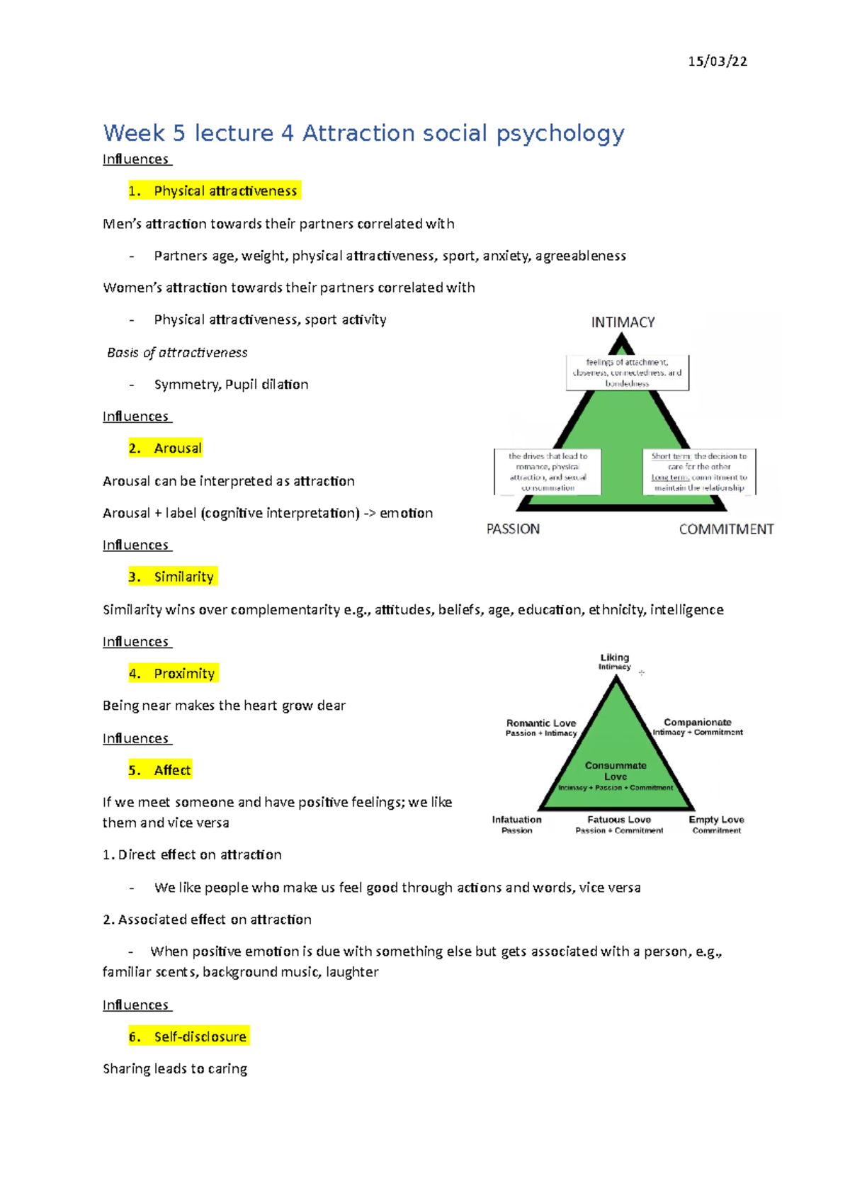 Week 5 lecture 4 Attraction social psychology - 15/03/ Week 5 lecture 4 ...