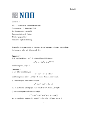 MAT11 Eksamen H-19 - Bokm ̊al Norges Handelshøyskole MAT11 høst 2019 ...