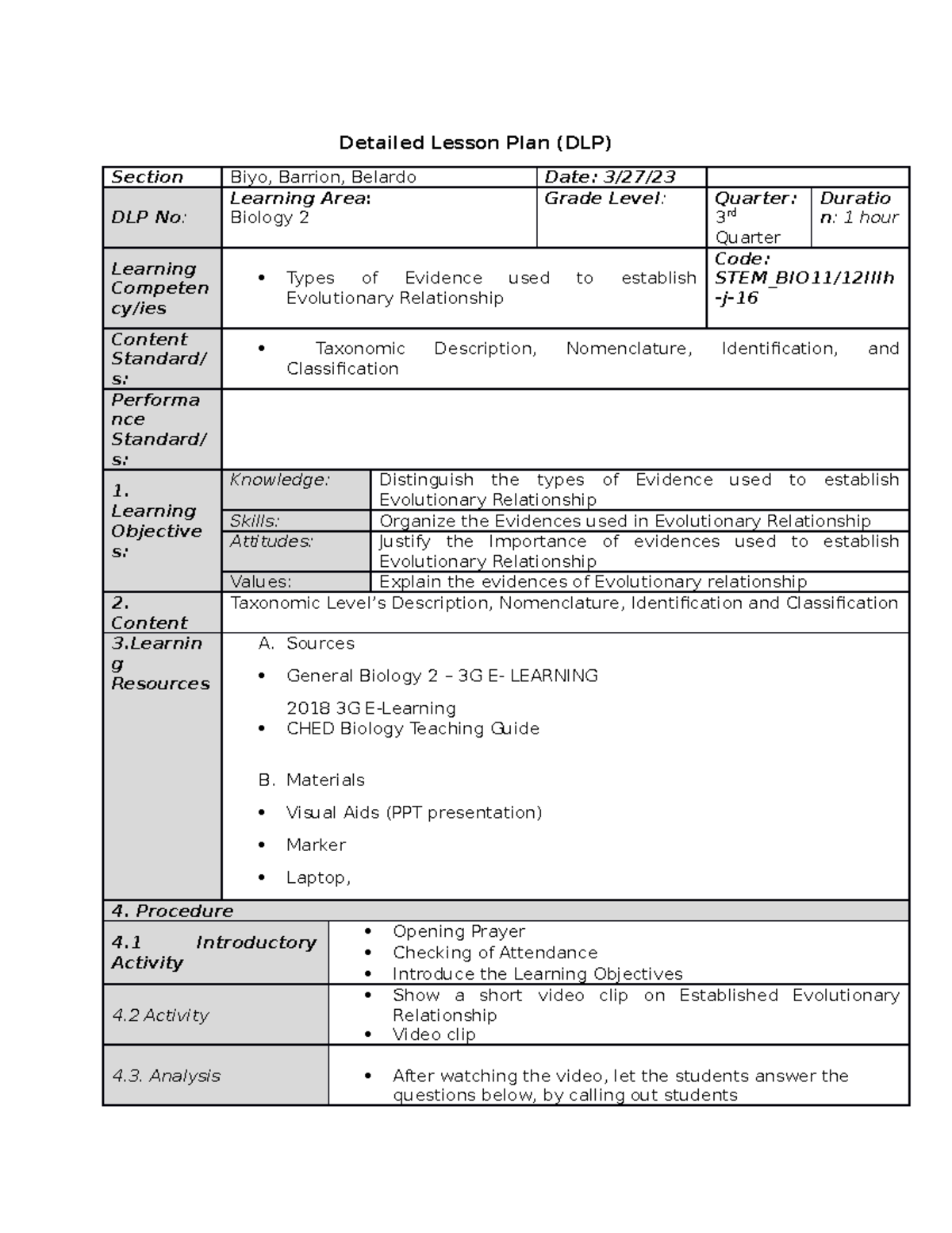 Science 2 - Biology notes - Detailed Lesson Plan (DLP) Section Biyo ...