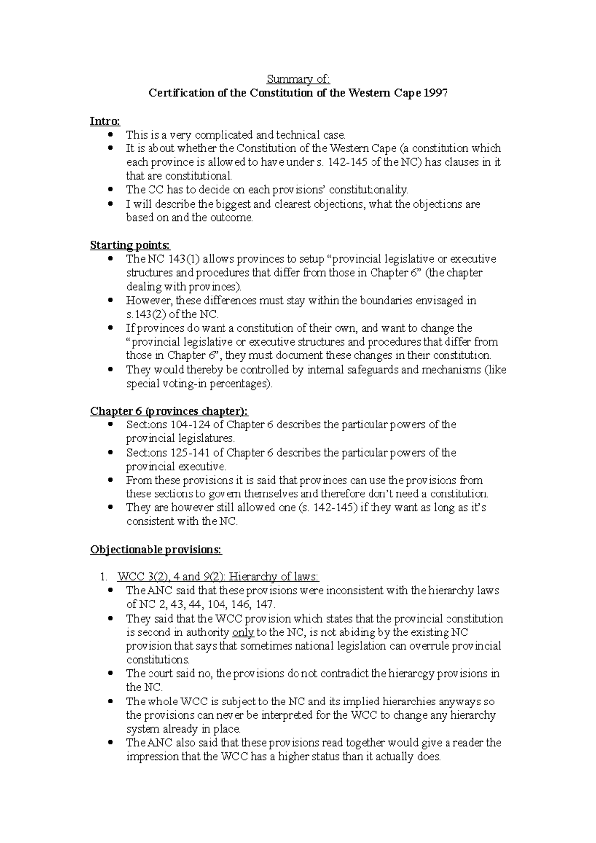 Summary of Certification of WCC - Summary of: Certification of the ...