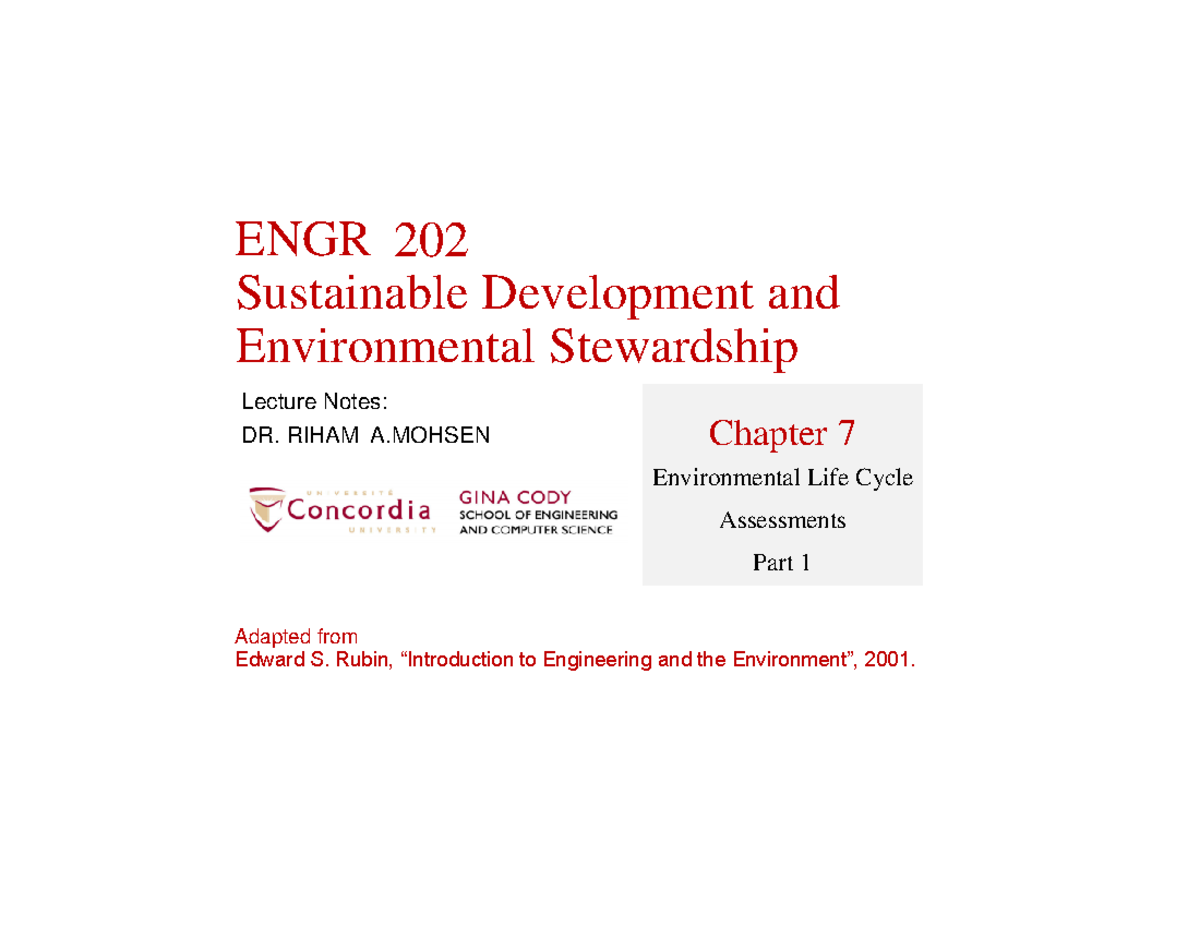Chapter 7- Environmental Life Cycle Assessments - ENGR 202 Sustainable ...