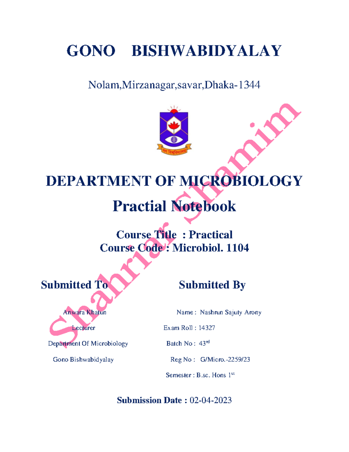 Sajuty practical notebook - GONO BISHWABIDYALAY Nolam,Mirzanagar,savar ...