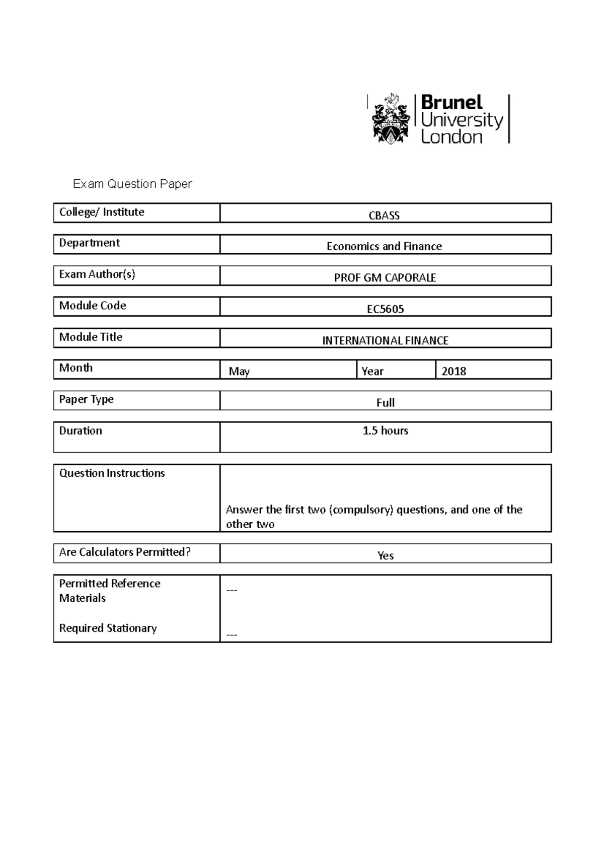 EC5605 May 2018 - final may exam paper - Exam Question Paper College ...
