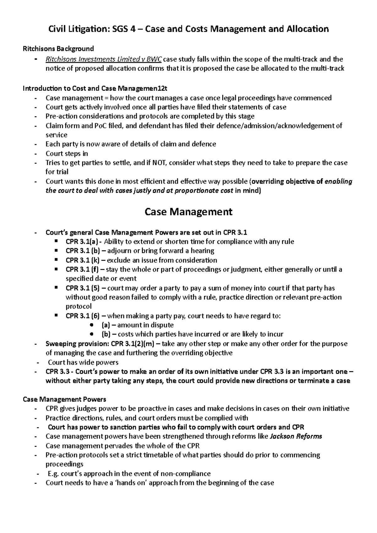 Sgs 4 Prepare Civil Litigation Sgs 4 Case And Costs Management And