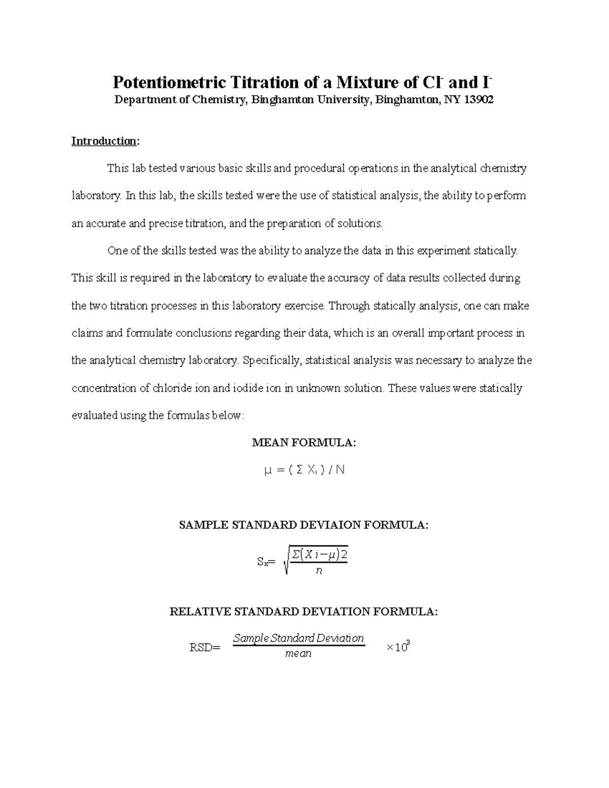 LAB 8 - Lab Report 8: Chem 221 - Potentiometric Titration of a Mixture ...