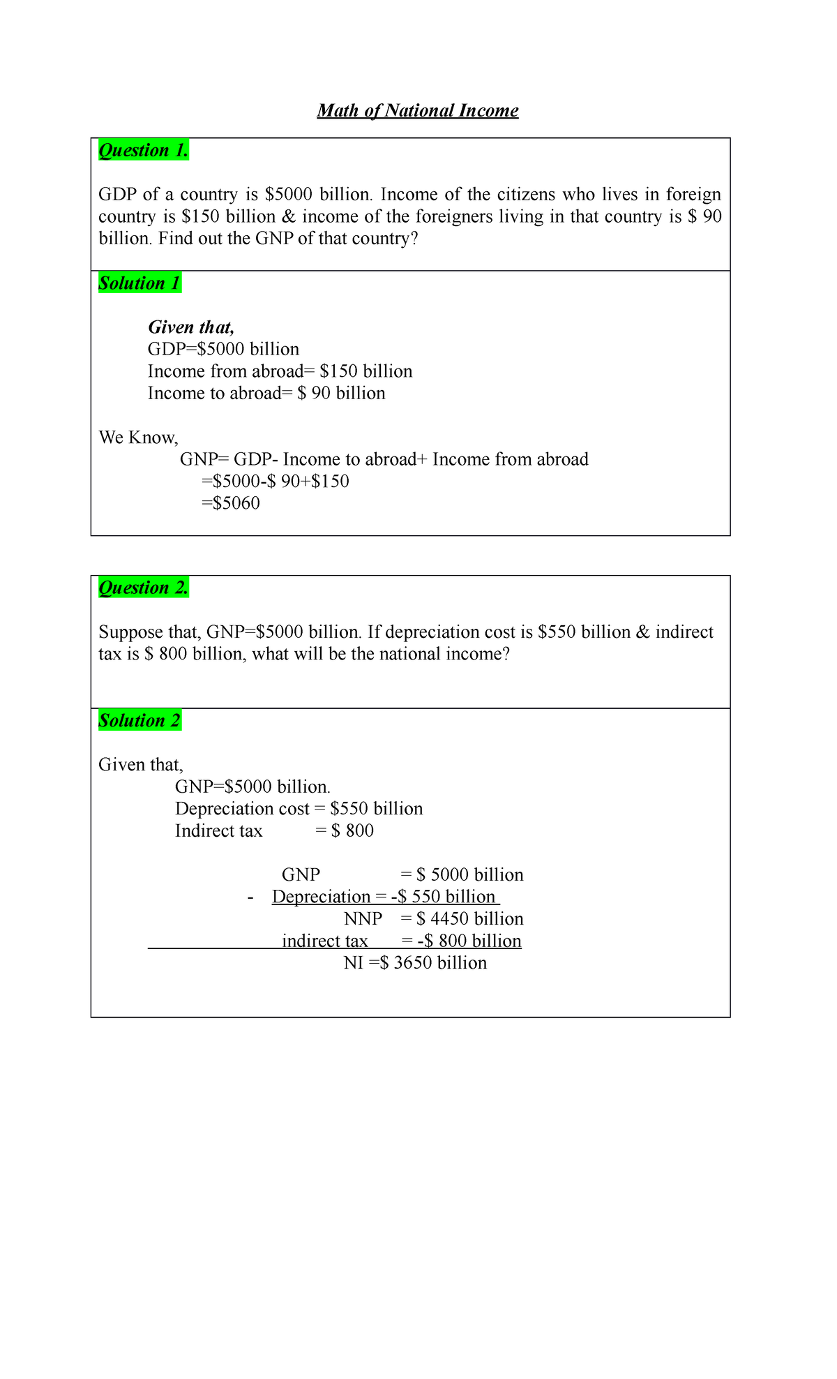 National Income Math - Macroeconomics - Math of National Income ...
