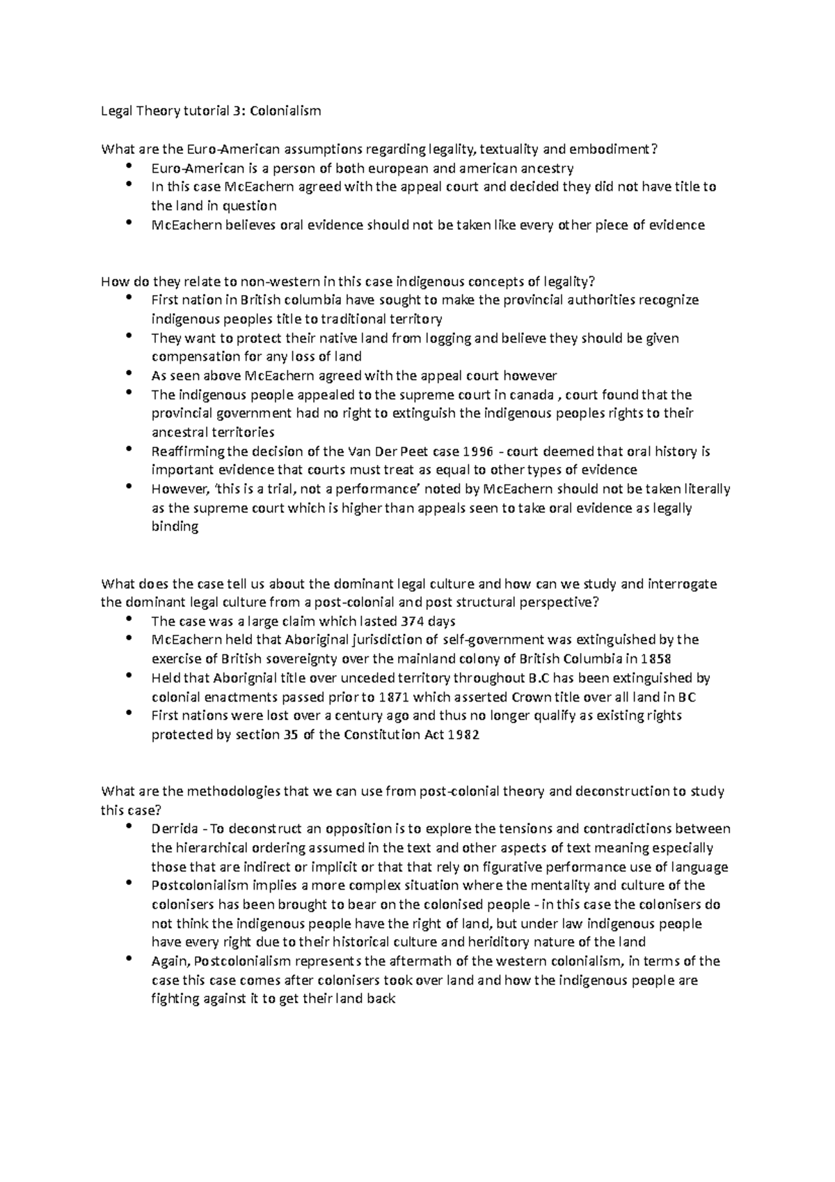 Legal Theory tutorial 3 - Studocu