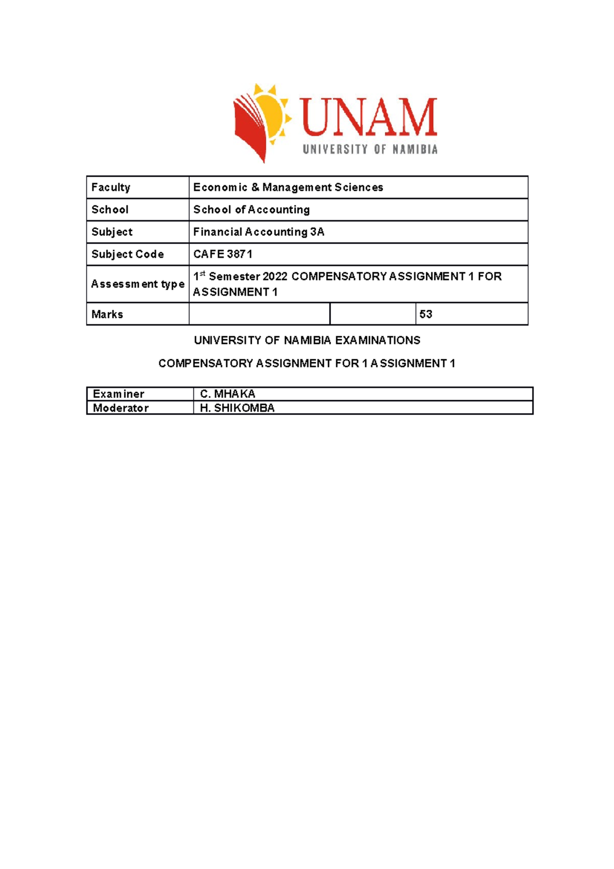 AFE 3871 Compensatory Assignment FOR Assignment 1 - UNIVERSITY OF ...