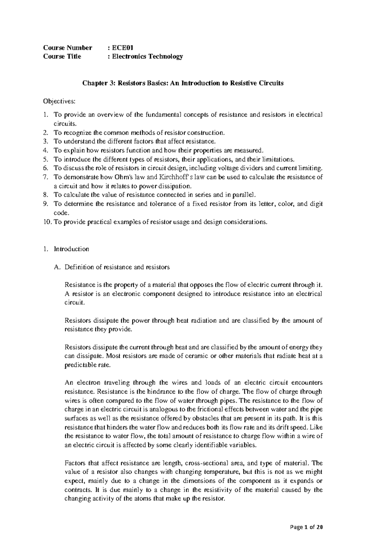 Chapter 3 - Resistors Basics An Introduction to Resistive Circuits ...