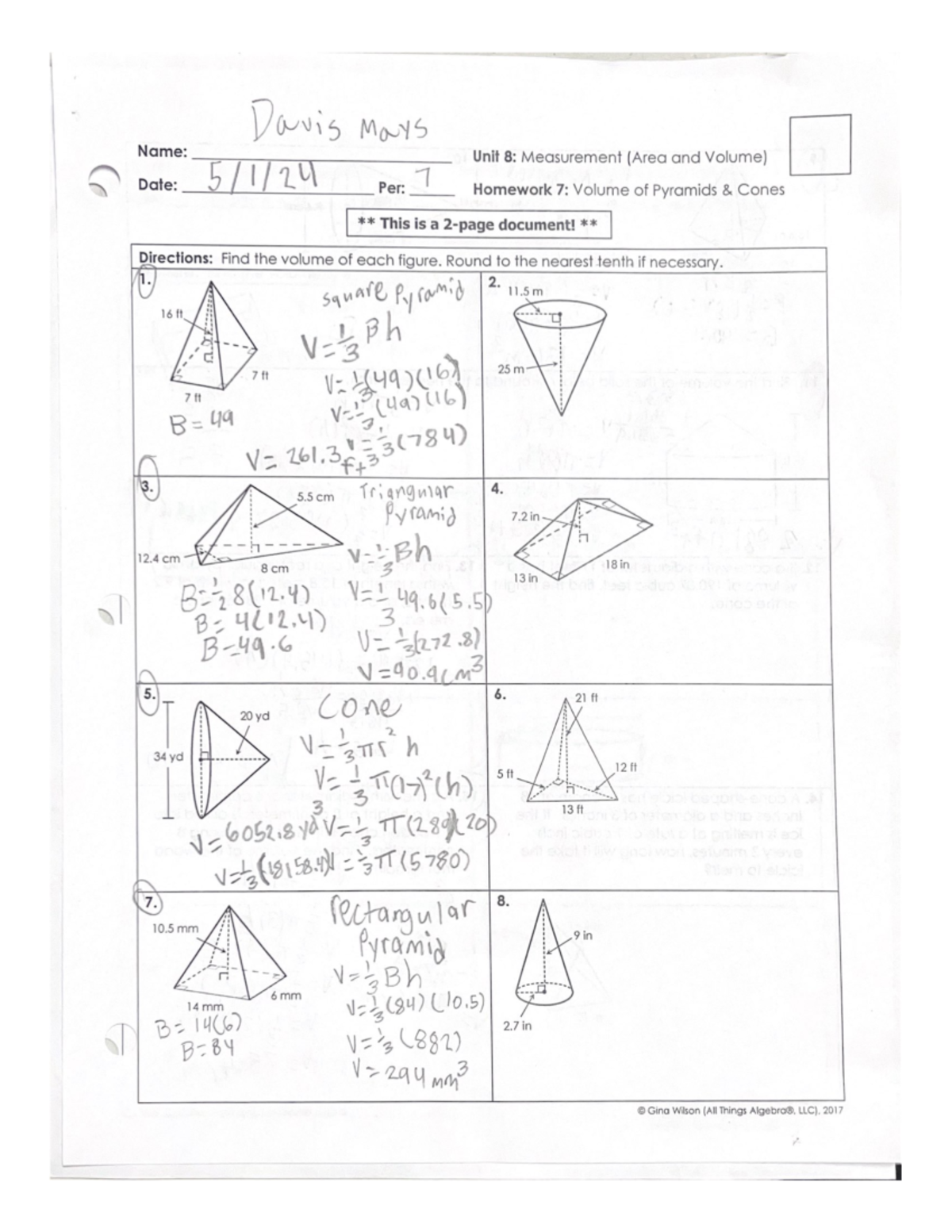 Unit 8 Measurement (Area and Volume) - MATH 1080 - Studocu