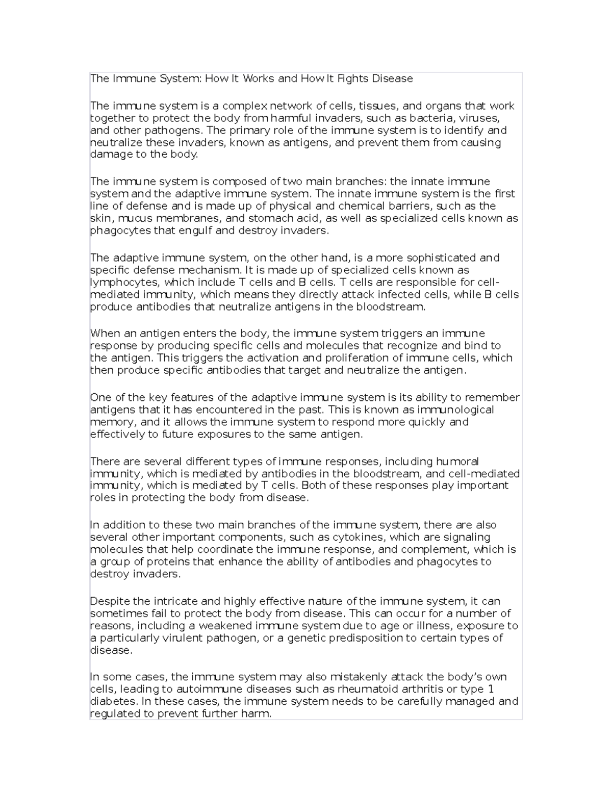 The Immune System How It Works and How It Fights Disease - The primary ...