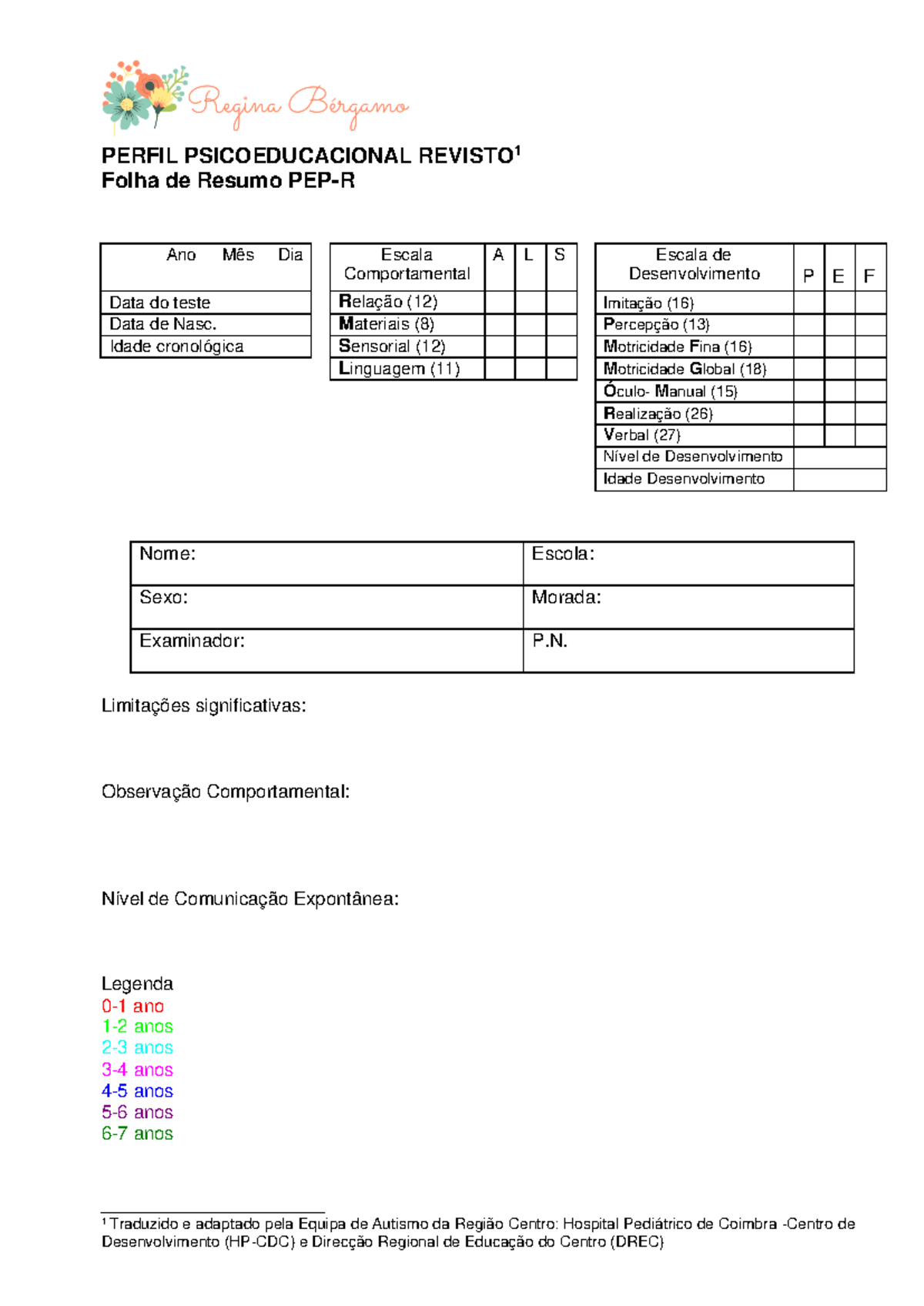 PEP R Original para se basear - PERFIL PSICOEDUCACIONAL REVISTO 1 Folha ...