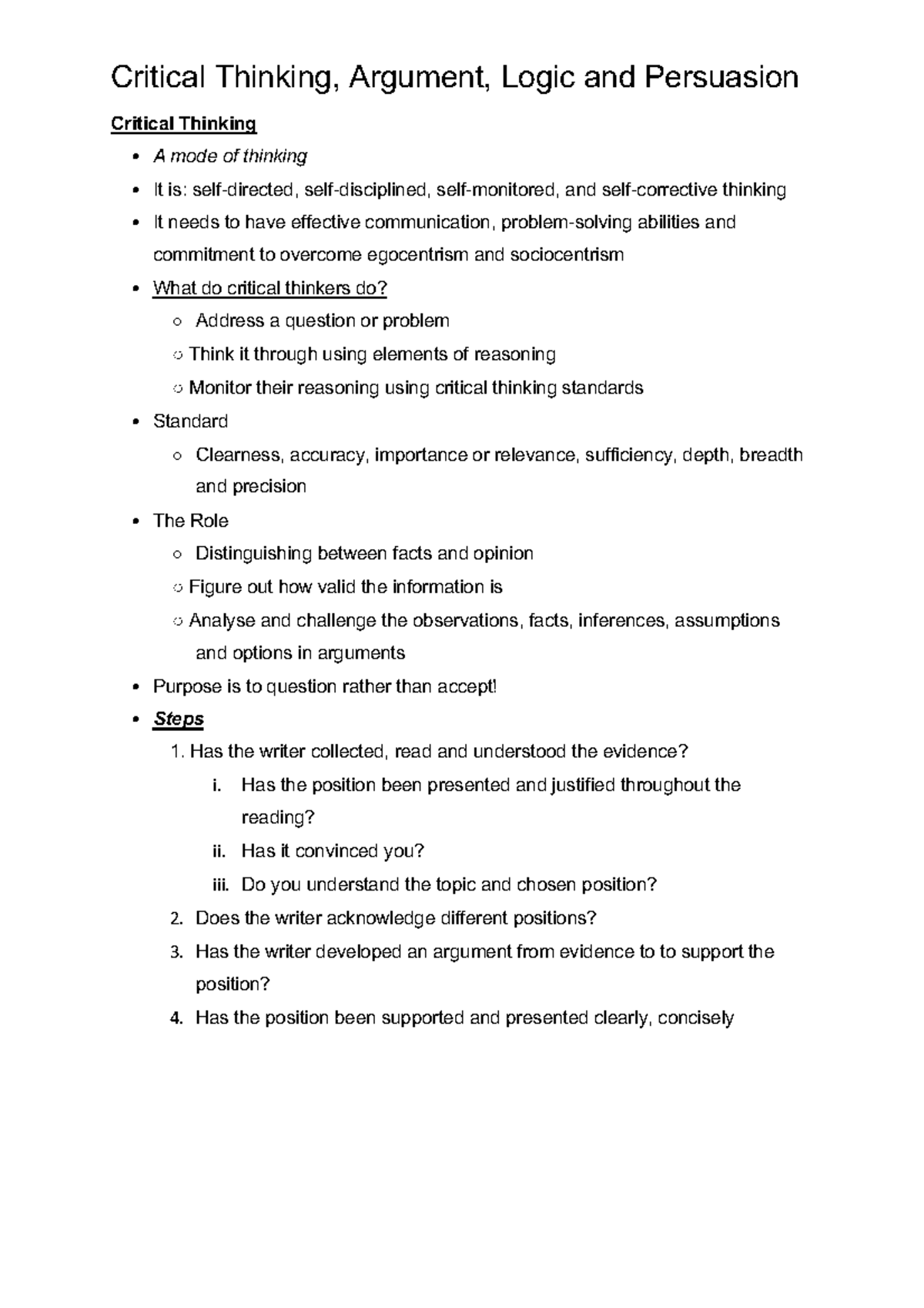 Management Communications for Business - Notes - Critical Thinking ...