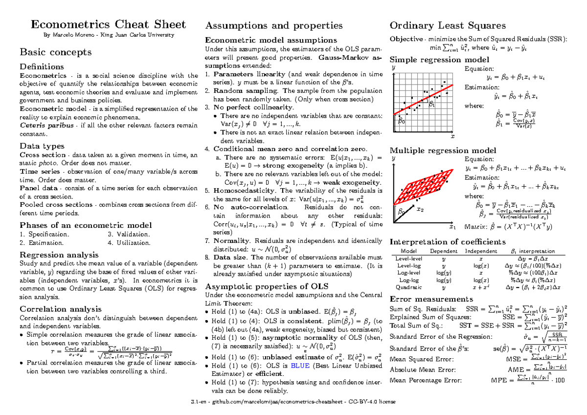 Econometrics-cheatsheet-en - Econometrics Cheat Sheet By Marcelo Moreno ...