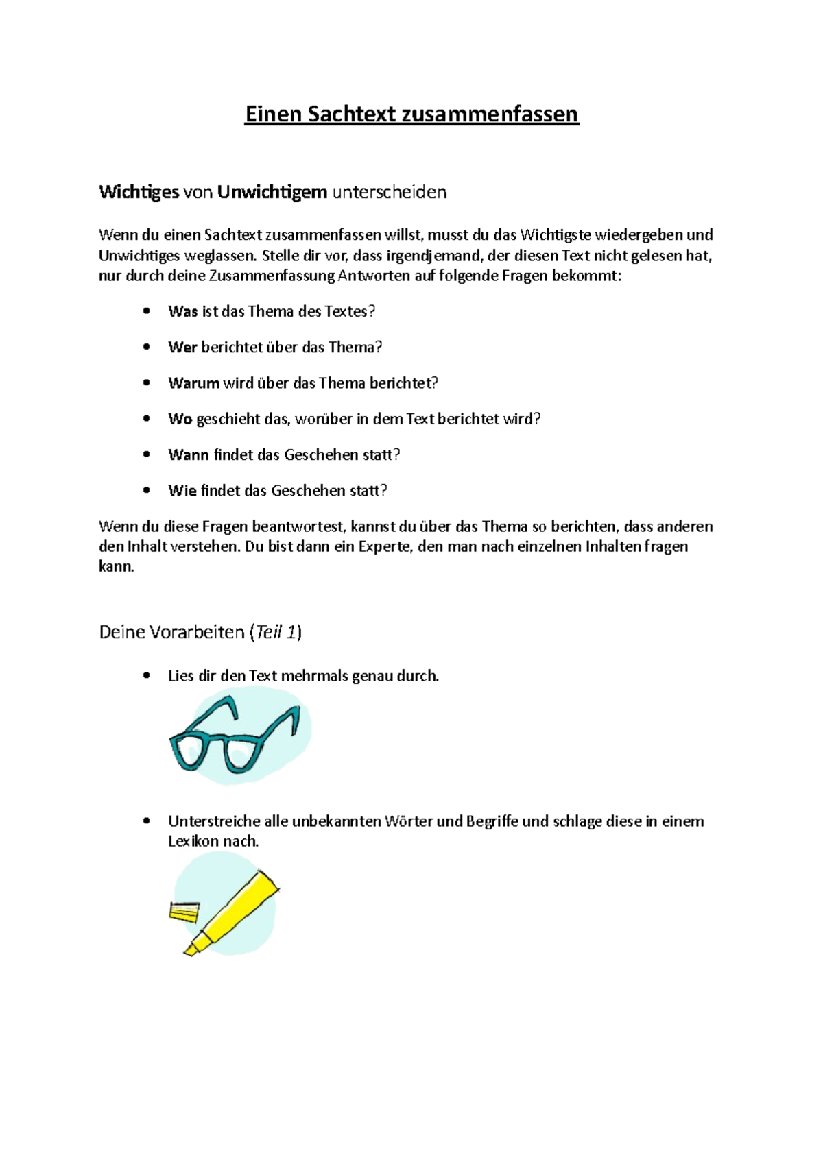 Zusammenfassung wie man Sachtexte zusammenfasst - Einen Sachtext ...