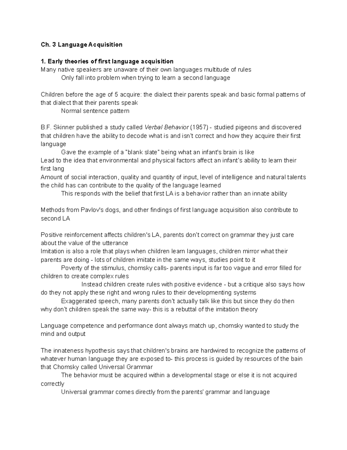 Ch.3 language acquisition notes - Ch. 3 Language Acquisition Early ...