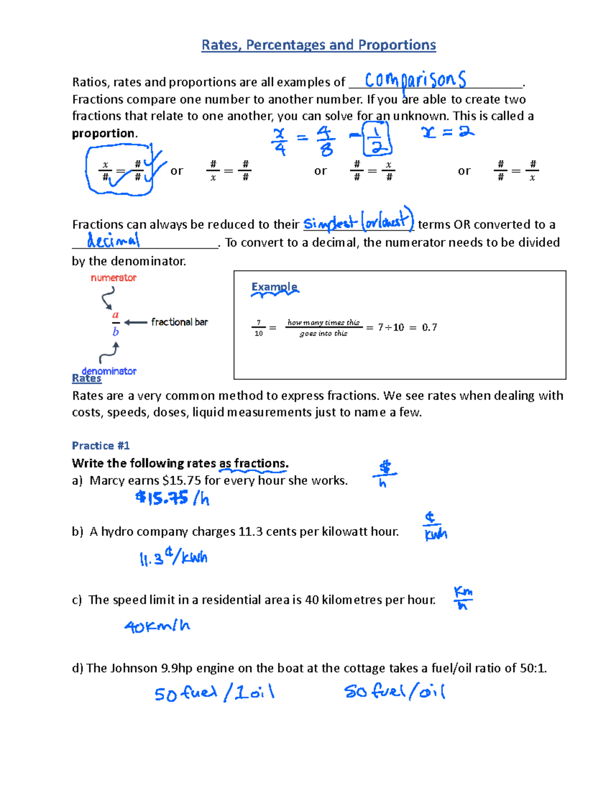 1.6.L.Rates Percentages And Proportions.IN Class NOTE - Rates ...