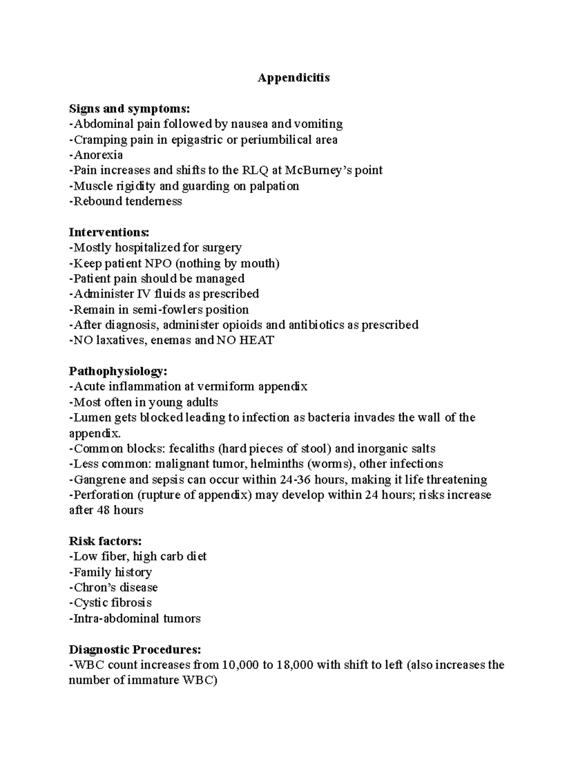 Appendicitis copy - lecture notes - Appendicitis Signs and symptoms ...