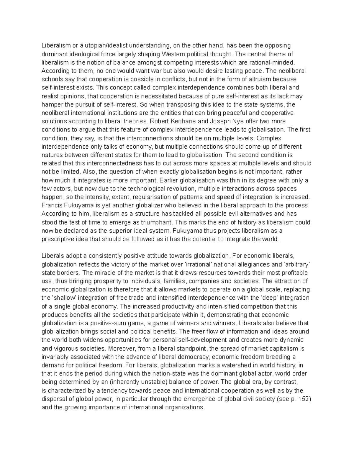 Liberal approach to Globalization - Liberalism or a utopian/idealist ...