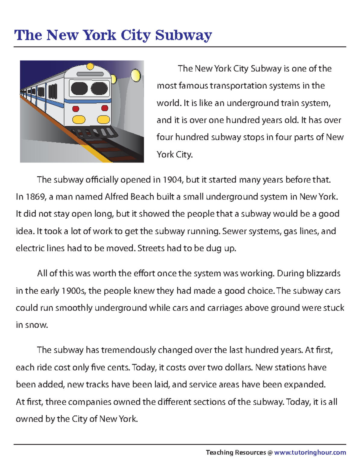 New york city subway - READING - The New York City Subway is one of the ...