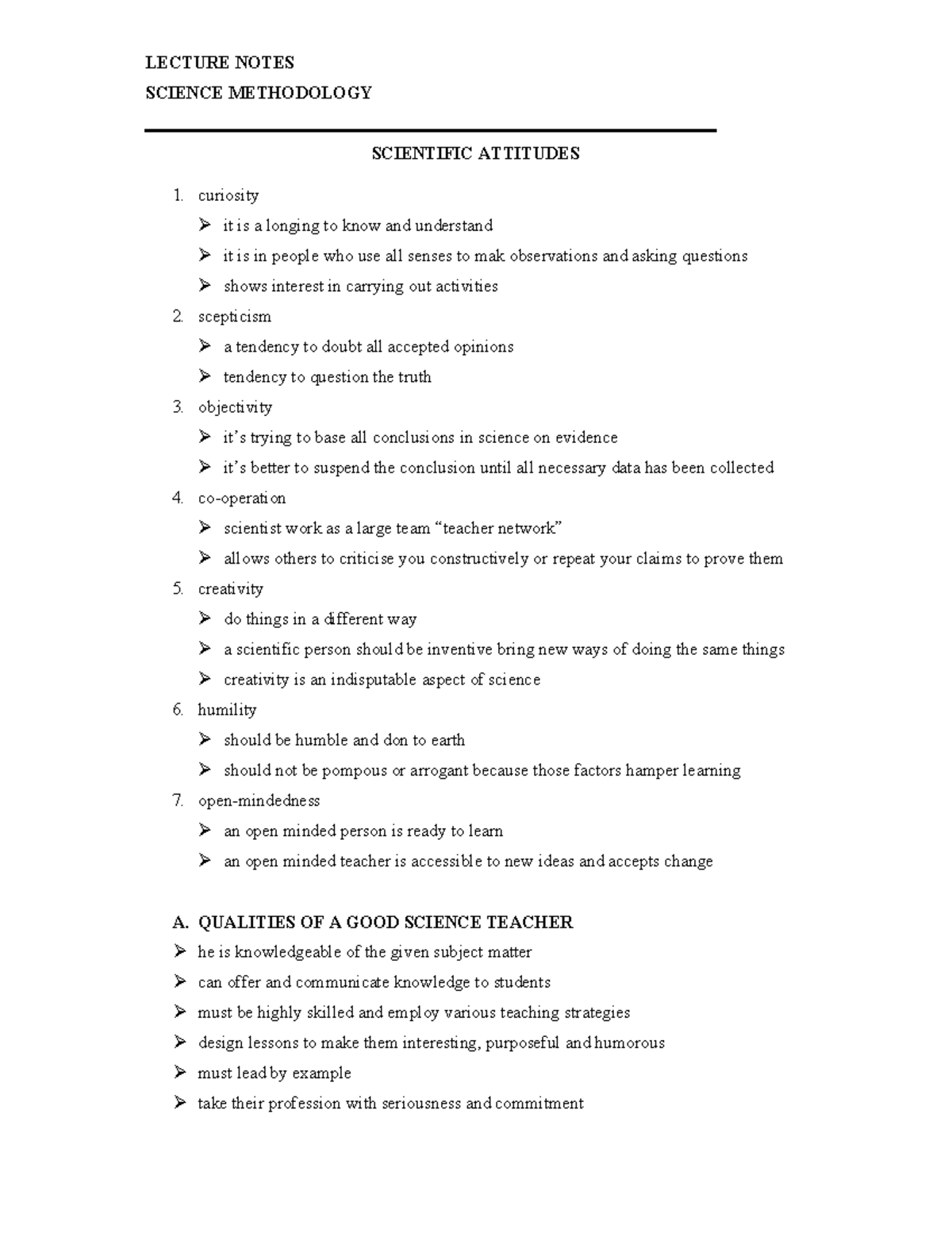 Scientific Attitudes_Lecture Notes - LECTURE NOTES SCIENCE METHODOLOGY ...