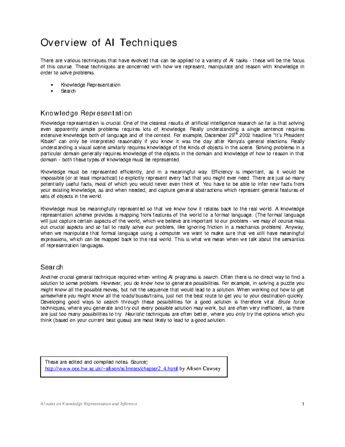 Knowledge Representation and Inference - Overview of AI Techniques ...
