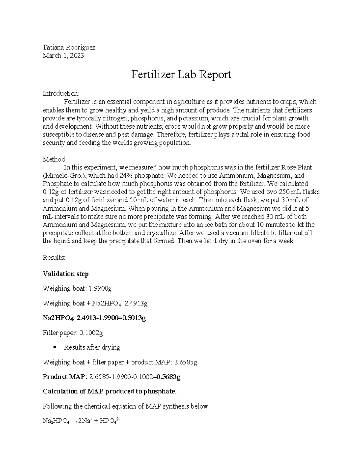 Fetilizer Lab Report - Tatiana Rodriguez March 1, 2023 Fertilizer Lab ...