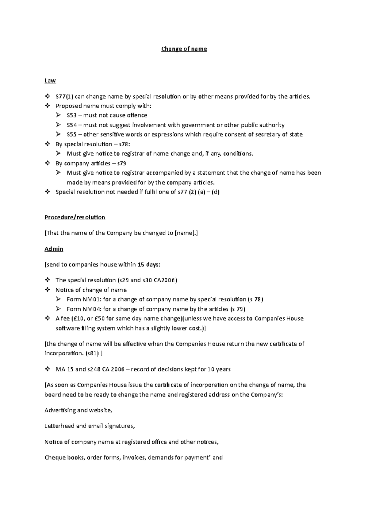 Change of name 1 - LPC Notes - Change of name Law S77(1) can change ...