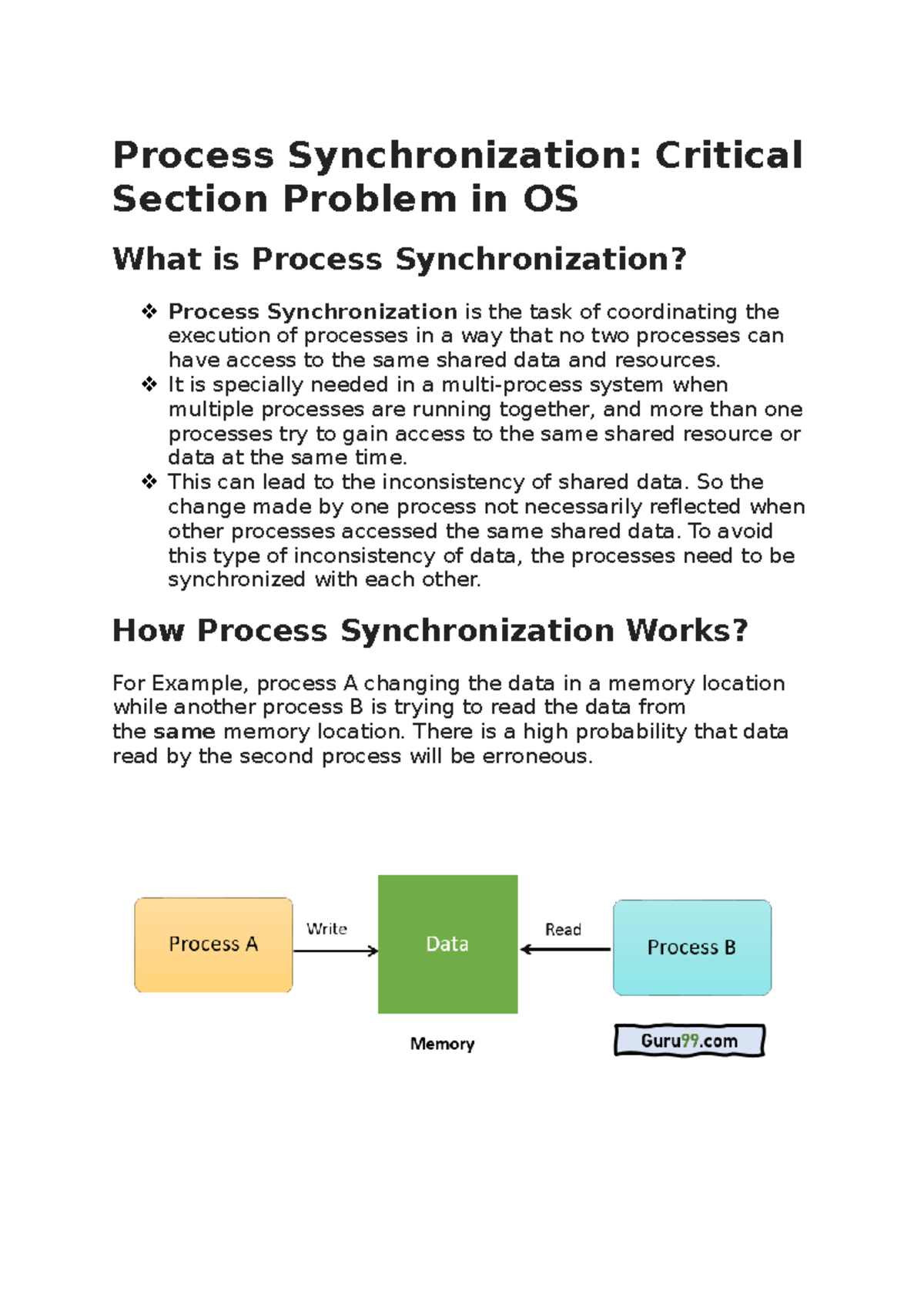 Process Synchronization - It is specially needed in a multi-process system when multiple ...