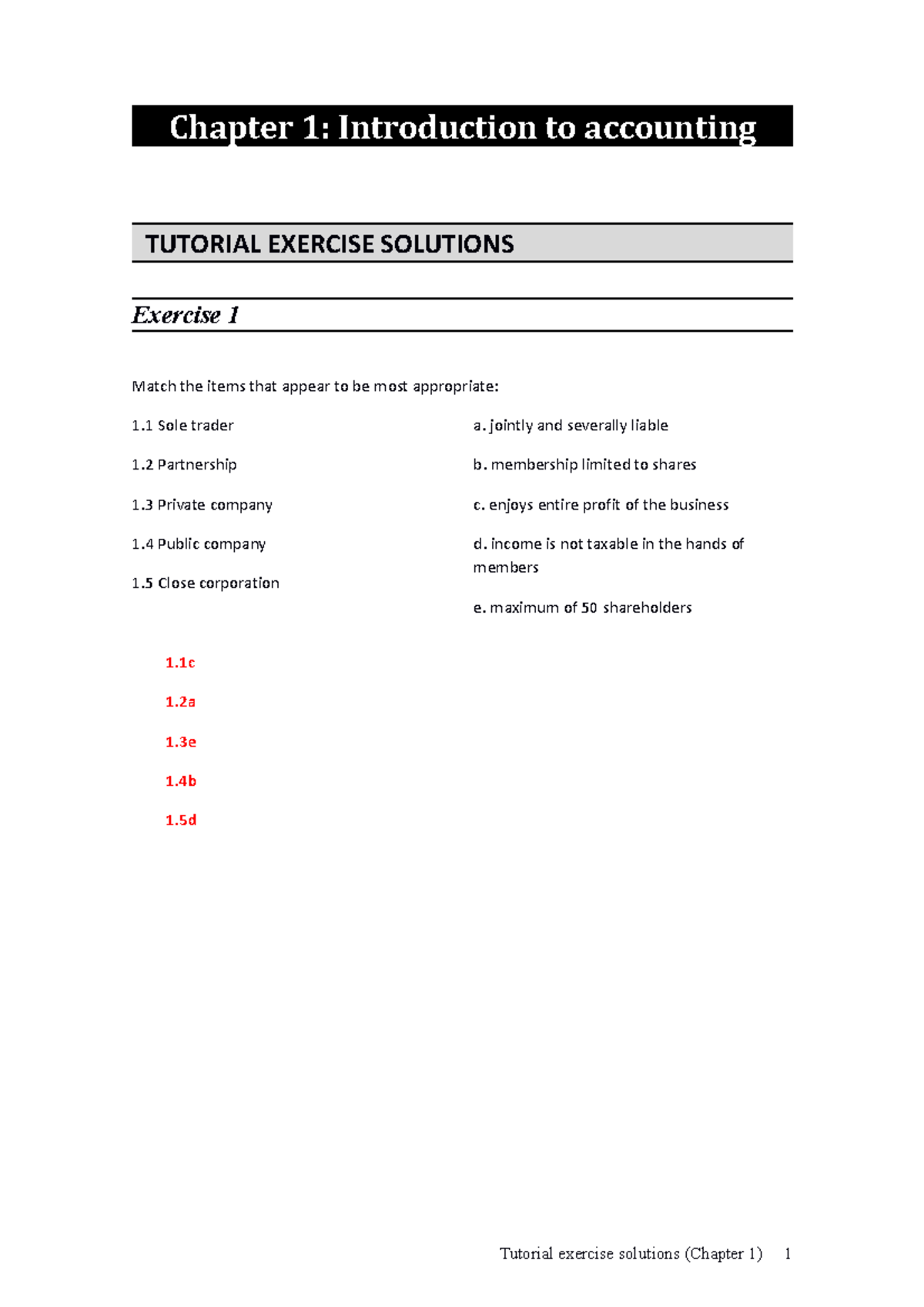 Bafna Suggested Answers C - Chapter 1: Introduction to accounting TUTORIAL EXERCISE SOLUTIONS ...
