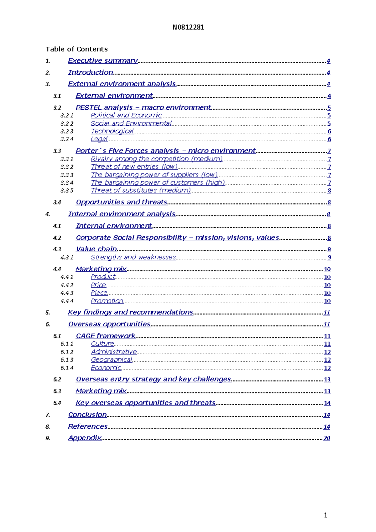 Exemple about Strategic - Table of Contents - N - Executive - Studocu